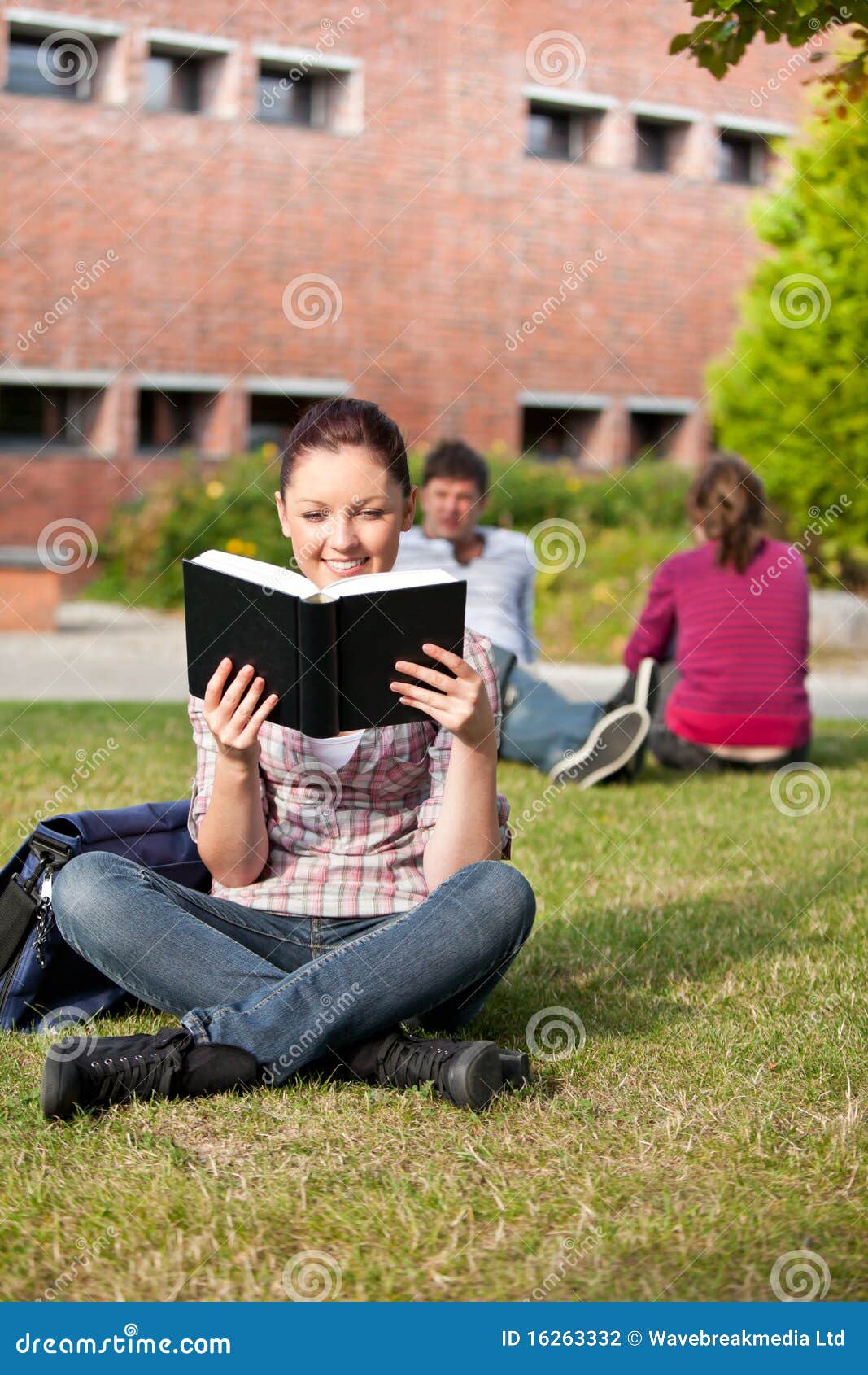 Serious Female Student Reading a Book on Grass Stock Photo - Image of ...