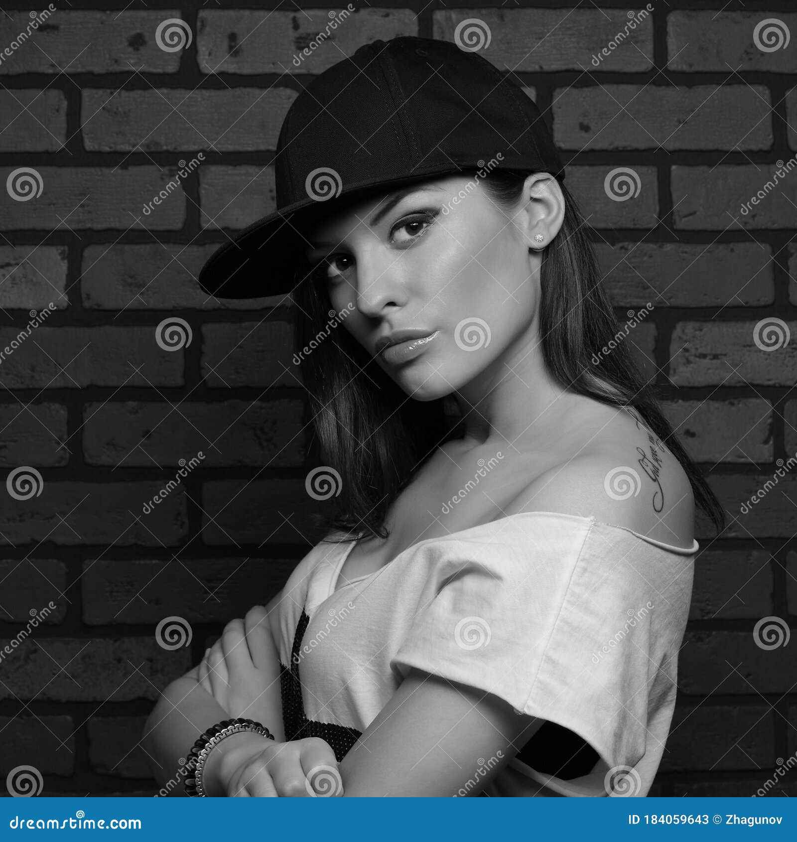 Serious Girl Posing in a Black Cap Stock Image - Image of female ...