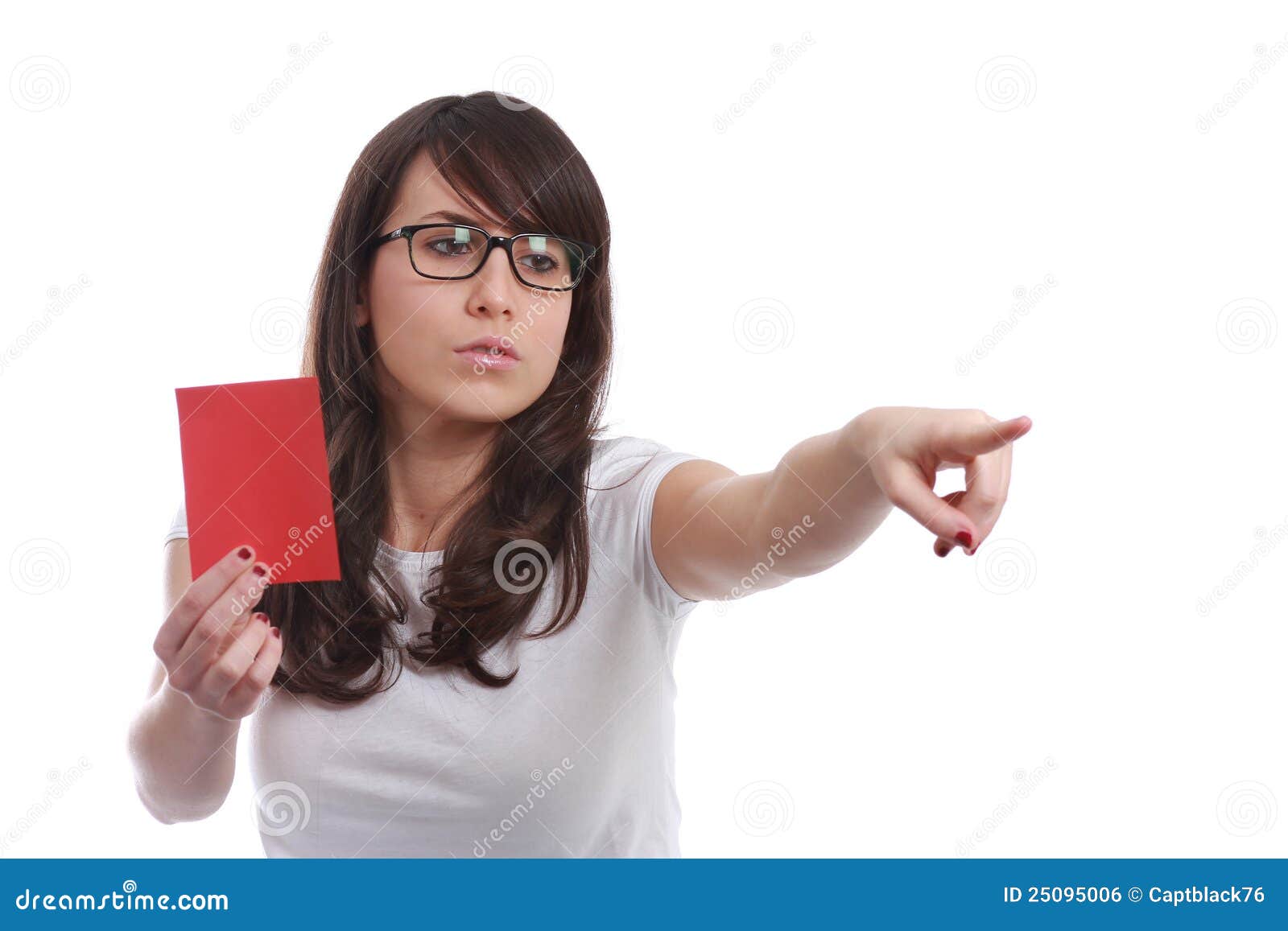Serious Girl with Red Paper in Hand Stock Photo - Image of sign ...
