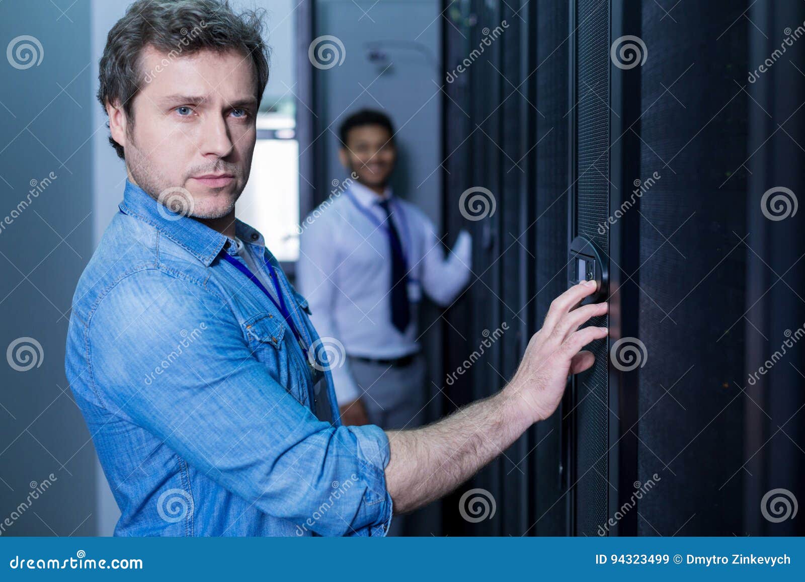 Serious Good Looking Man Pressing the Button Stock Image - Image of ...
