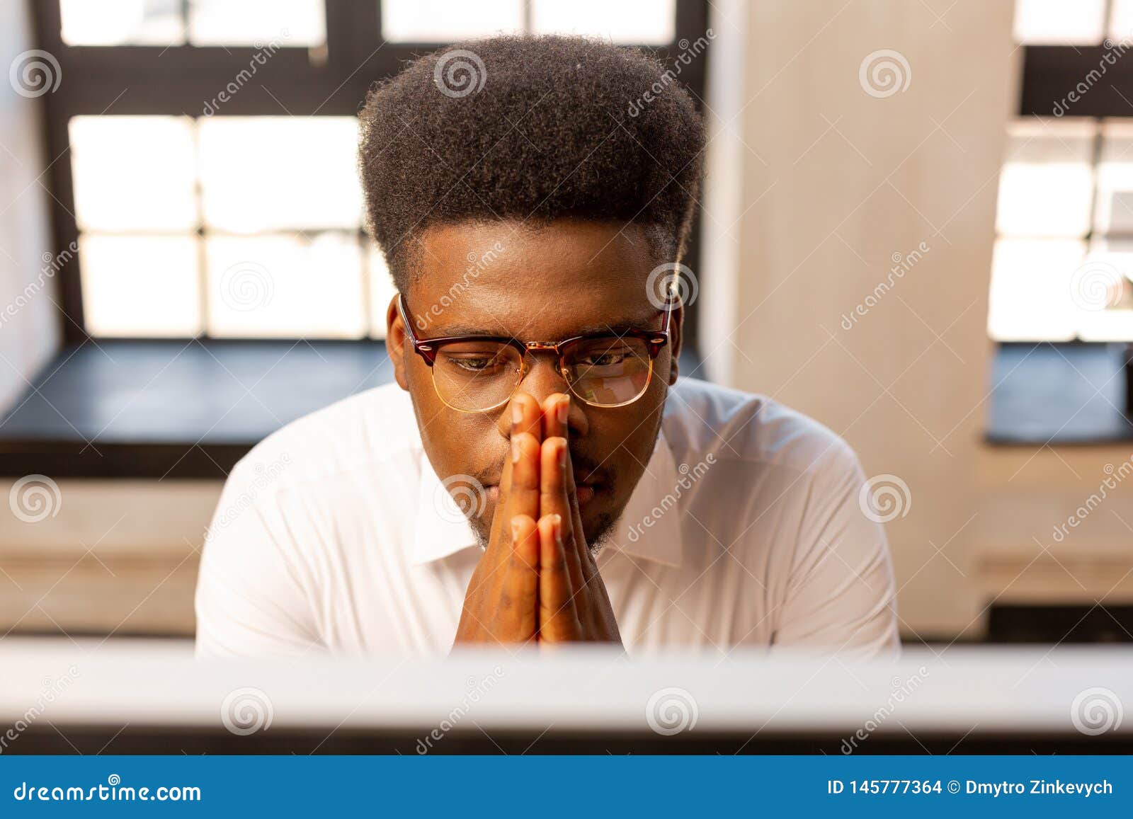 Serious Good Looking Man Putting His Hands Together Stock Photo - Image ...