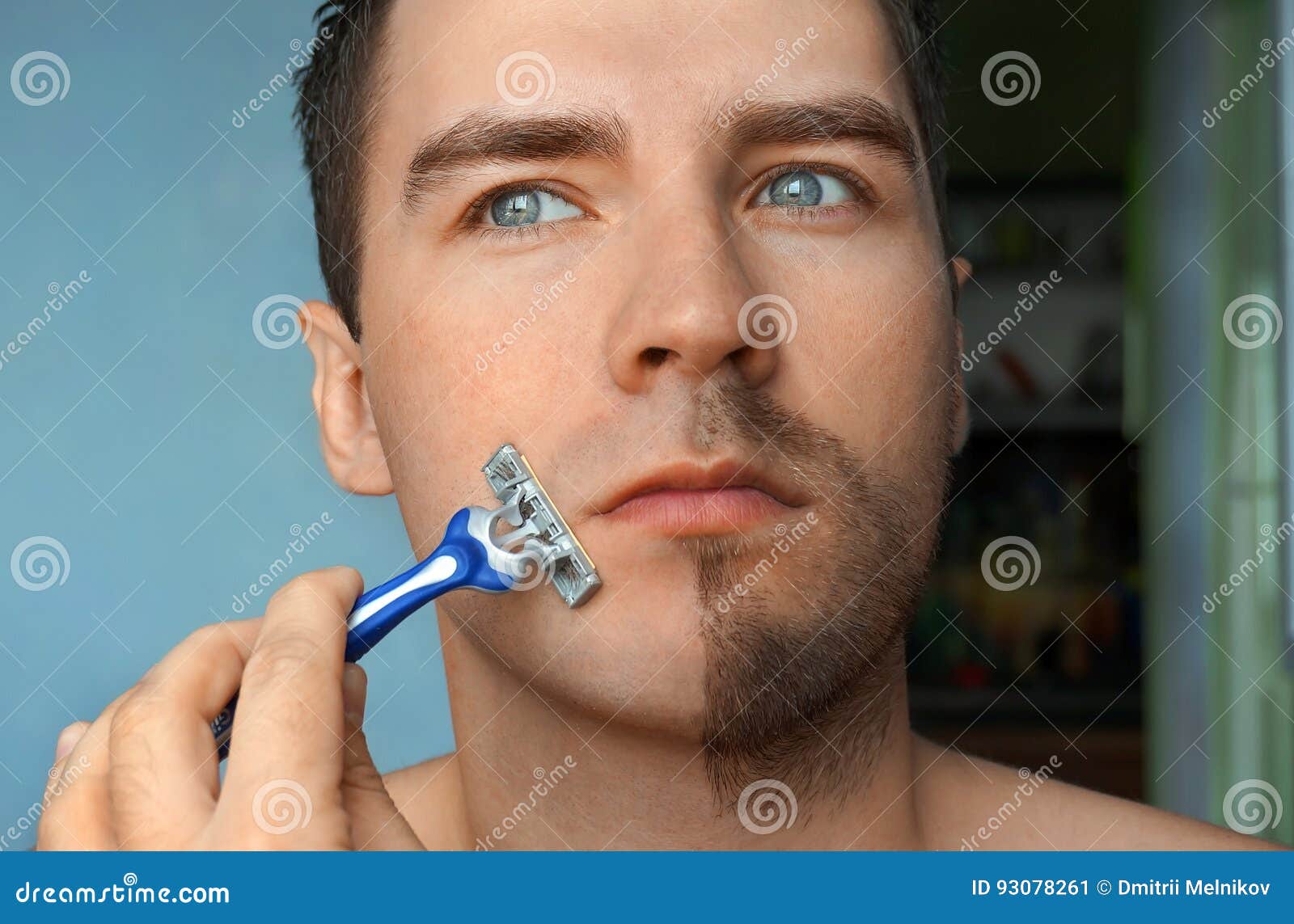 Serious Guy Shaving His Beard Stock Image - Image of filter, blure ...