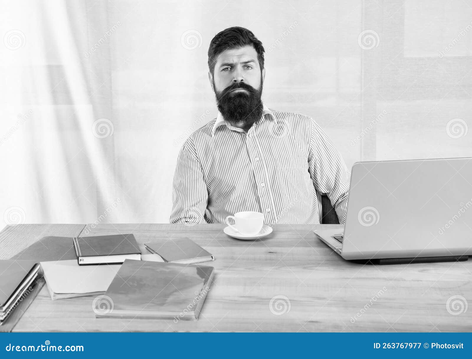 Serious Guy Working at Office Desk. Office Work Stock Image - Image of ...