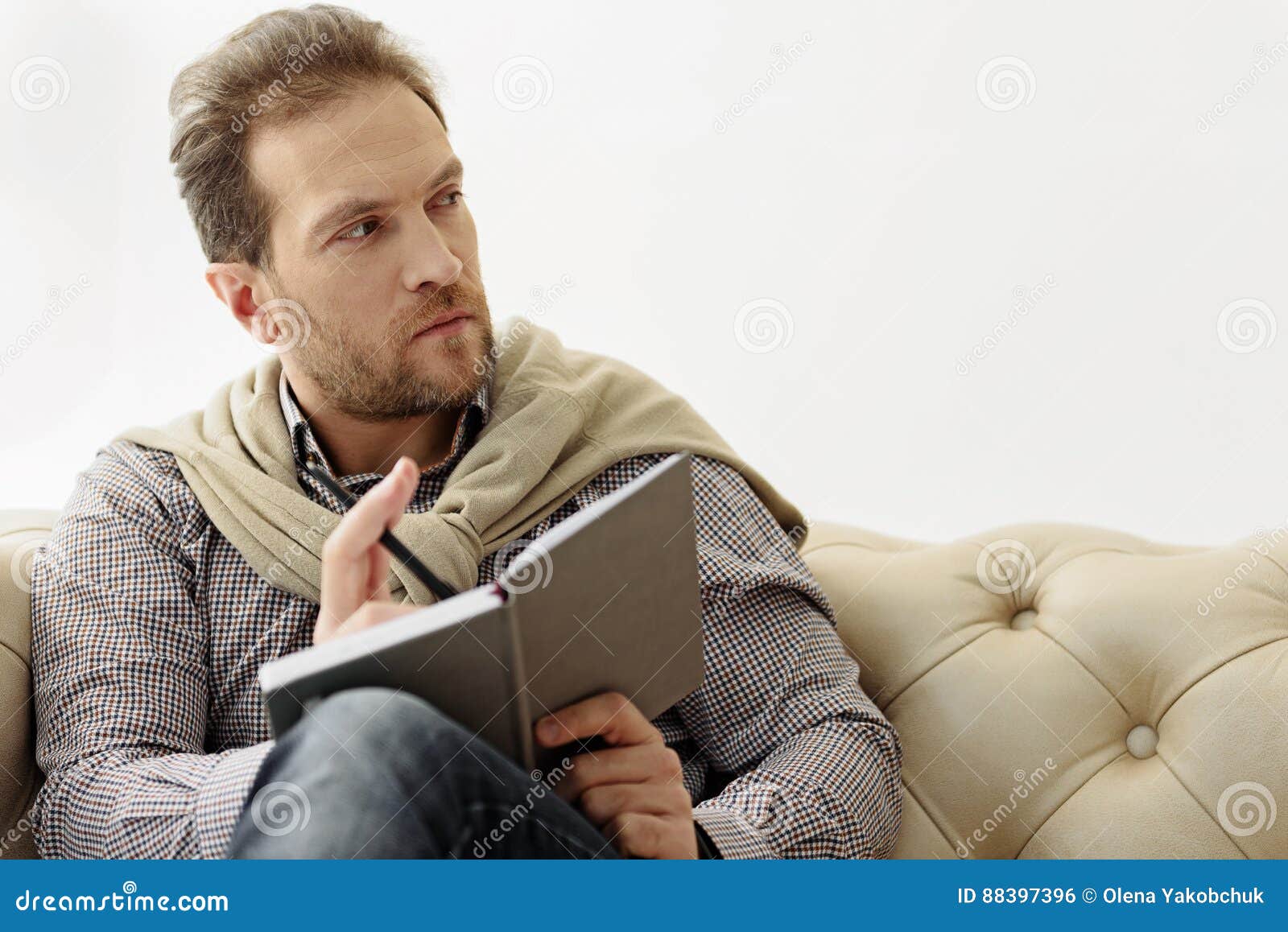 Serious Guy Writing Ideas into Notepad Stock Photo - Image of ...