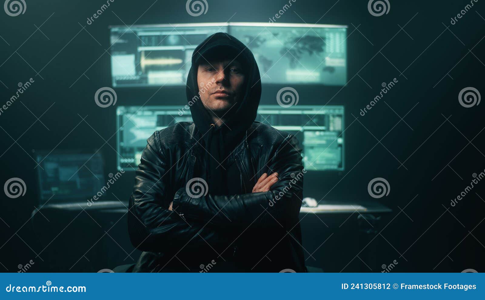Serious Hacker Looking at the Camera Stock Photo - Image of night, data ...