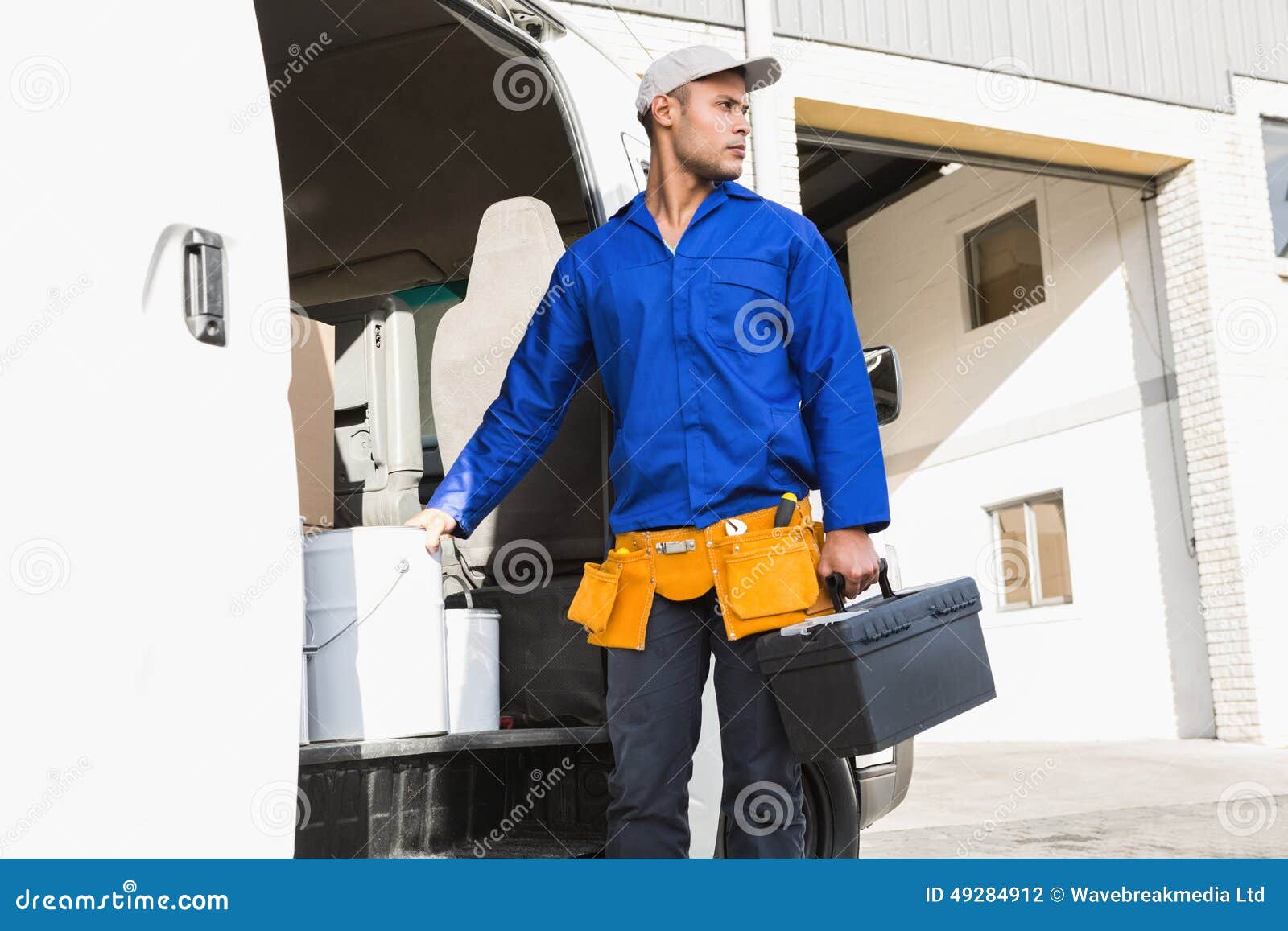 Serious Handsome Handyman Holding Toolbox Stock Photo - Image of ...
