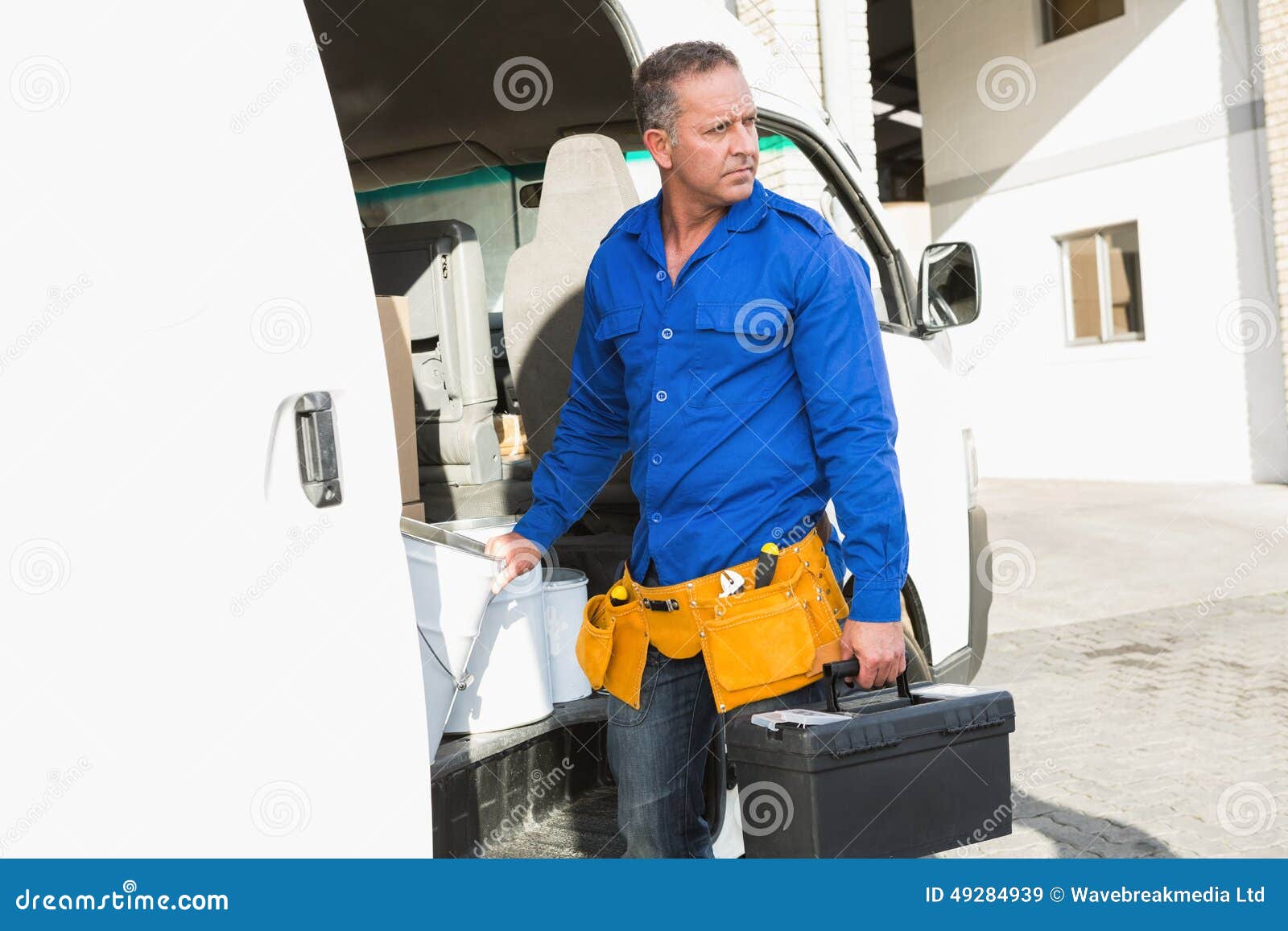 Serious Handsome Handyman Holding Toolbox Stock Image - Image of adult ...