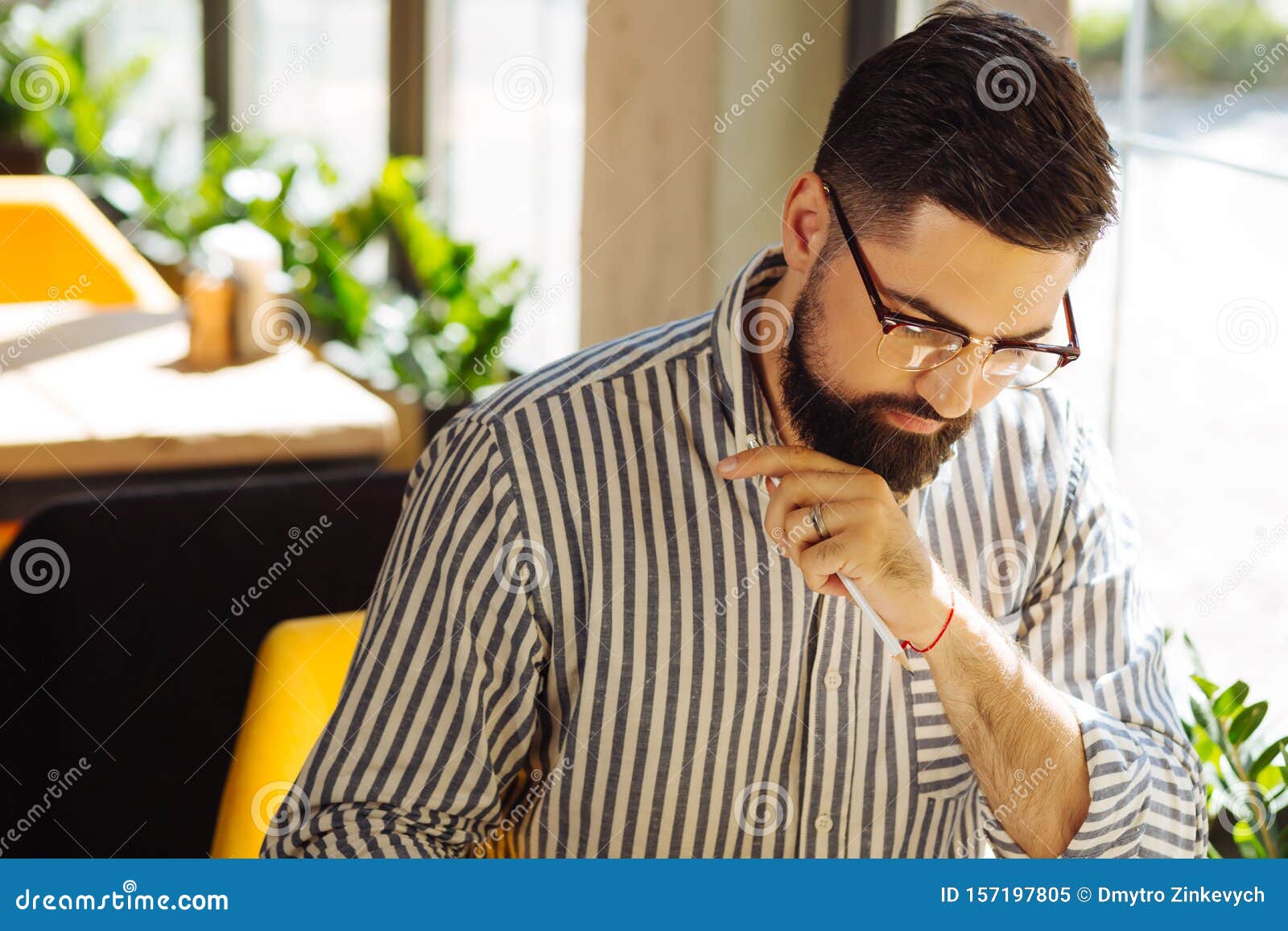 Serious Handsome Man Focusing on His Work Stock Image - Image of ...