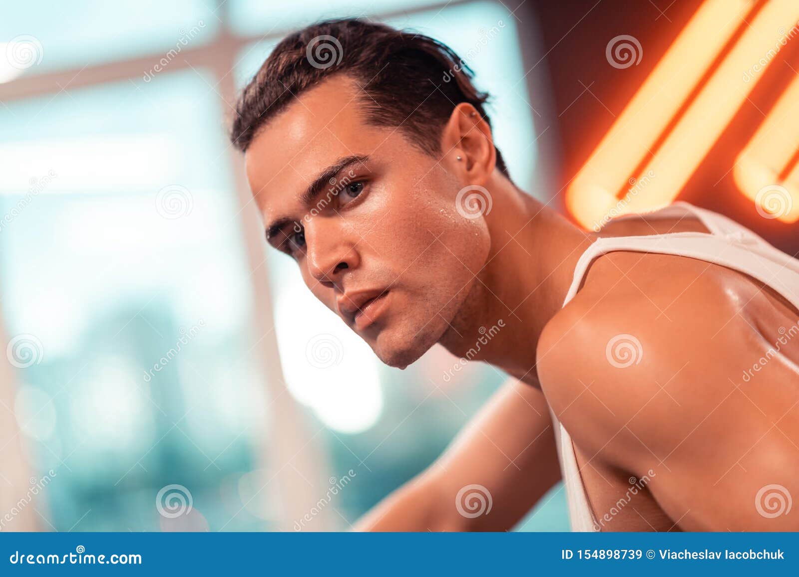 Serious Handsome Man Having Sweat on His Face Stock Image - Image of ...