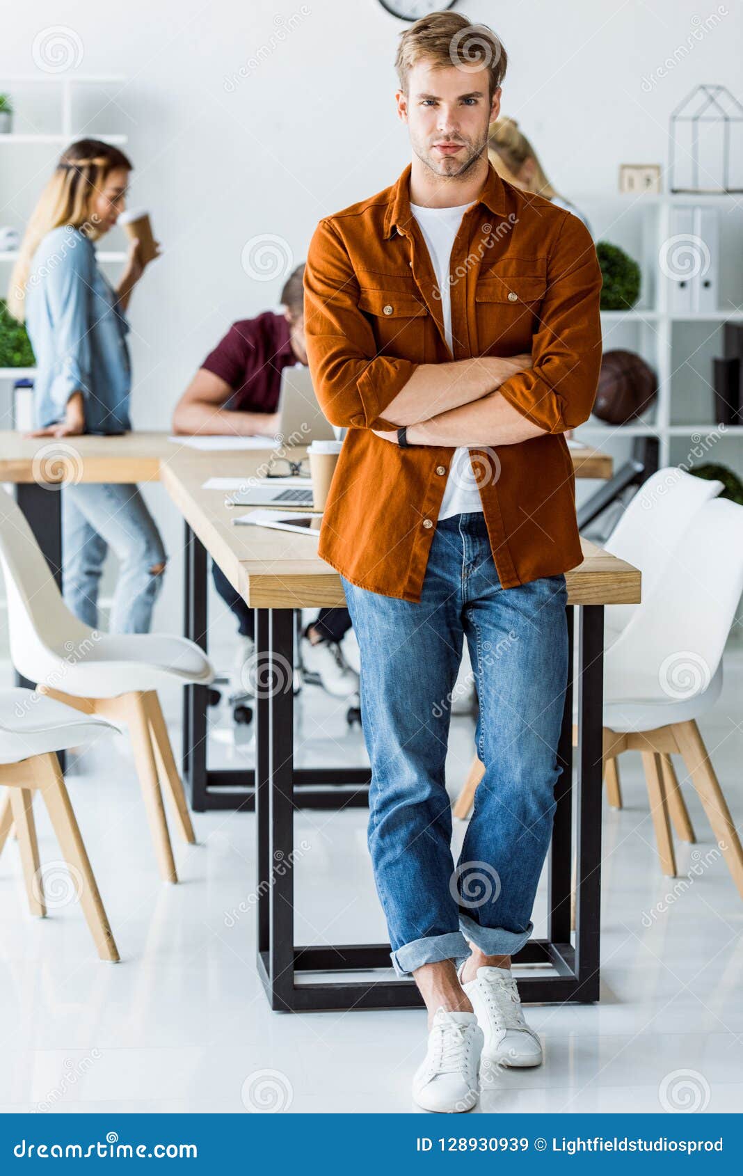 Serious Handsome Man Leaning on Table in Start Stock Image - Image of ...