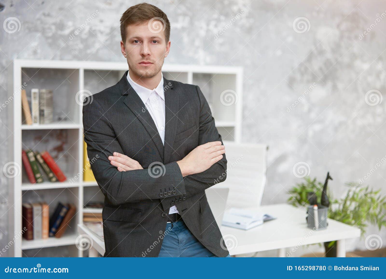 Serious Handsome Man Manager Standing in His Office at His Looking ...