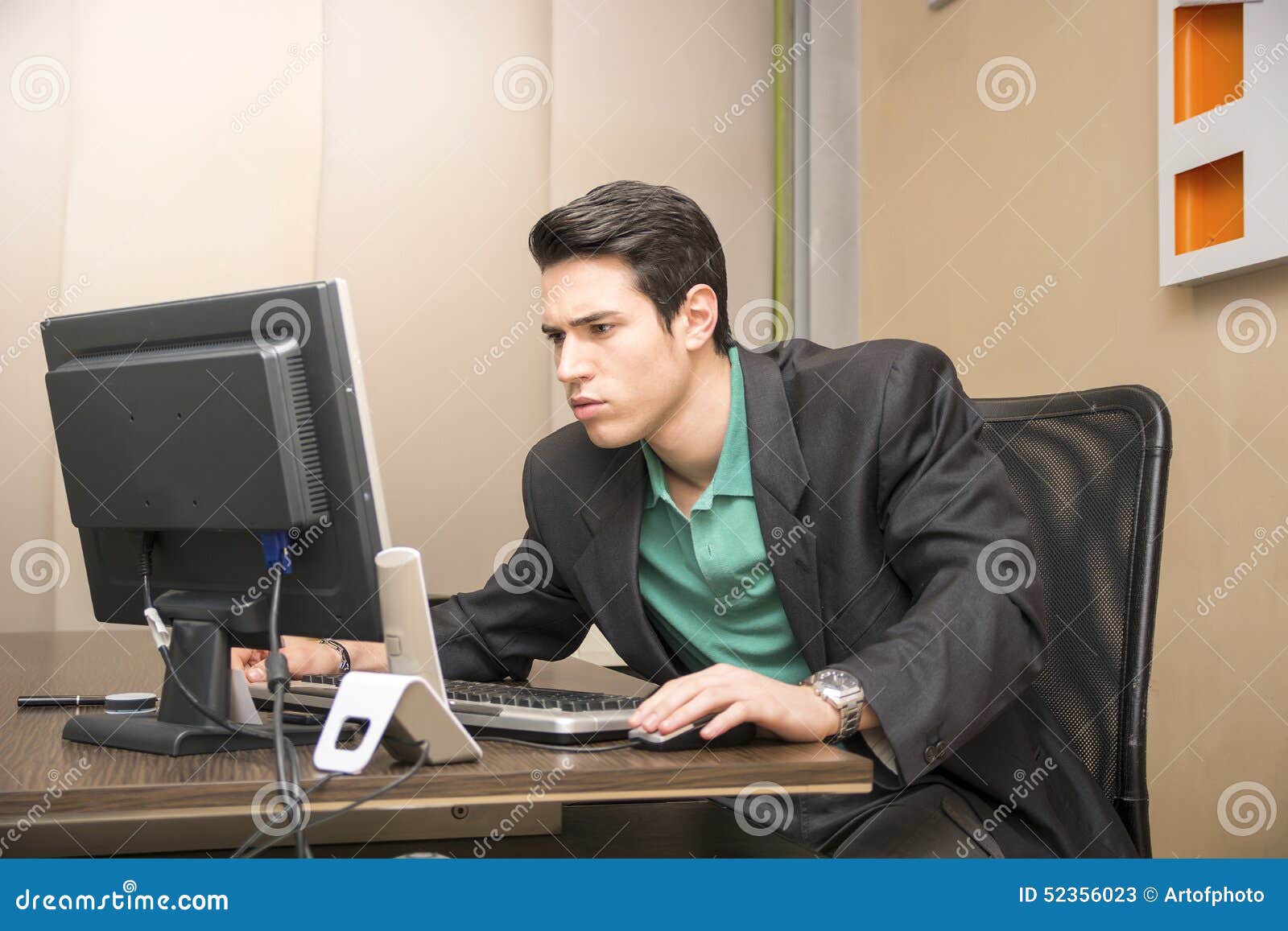 Serious Handsome Young Businessman Sitting at His Stock Image - Image ...