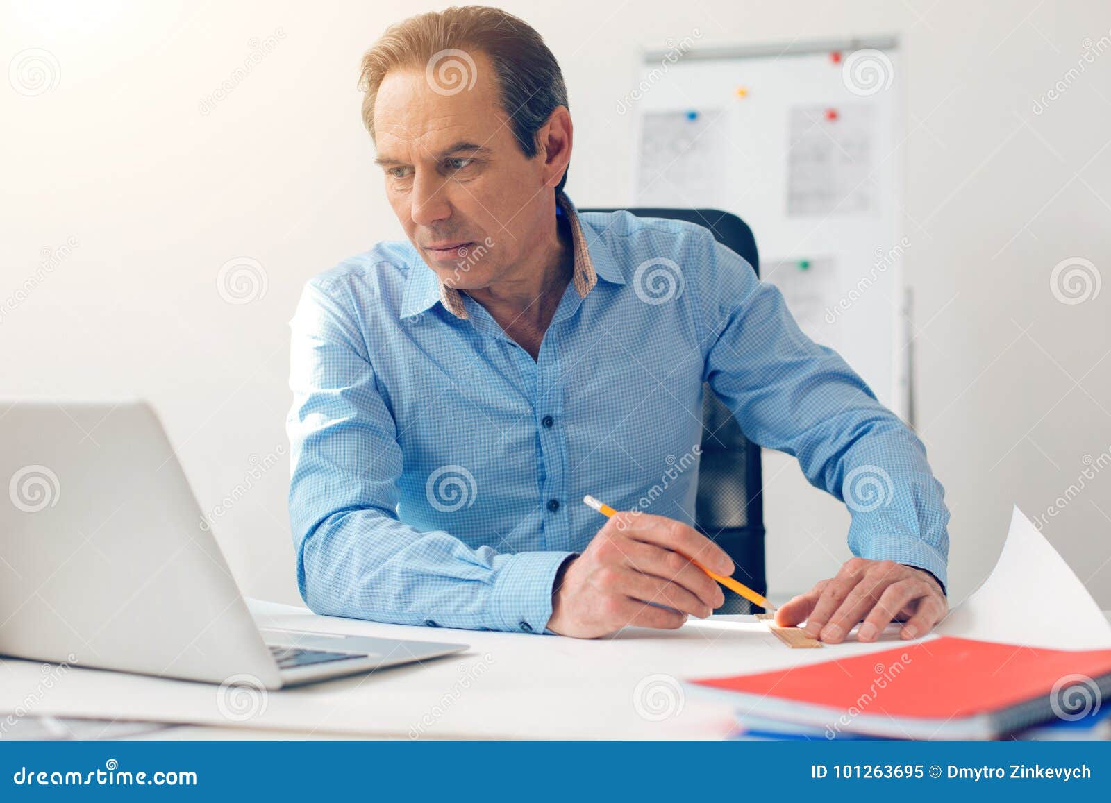 Serious Hard Working Man Working with Drafts Stock Image - Image of ...