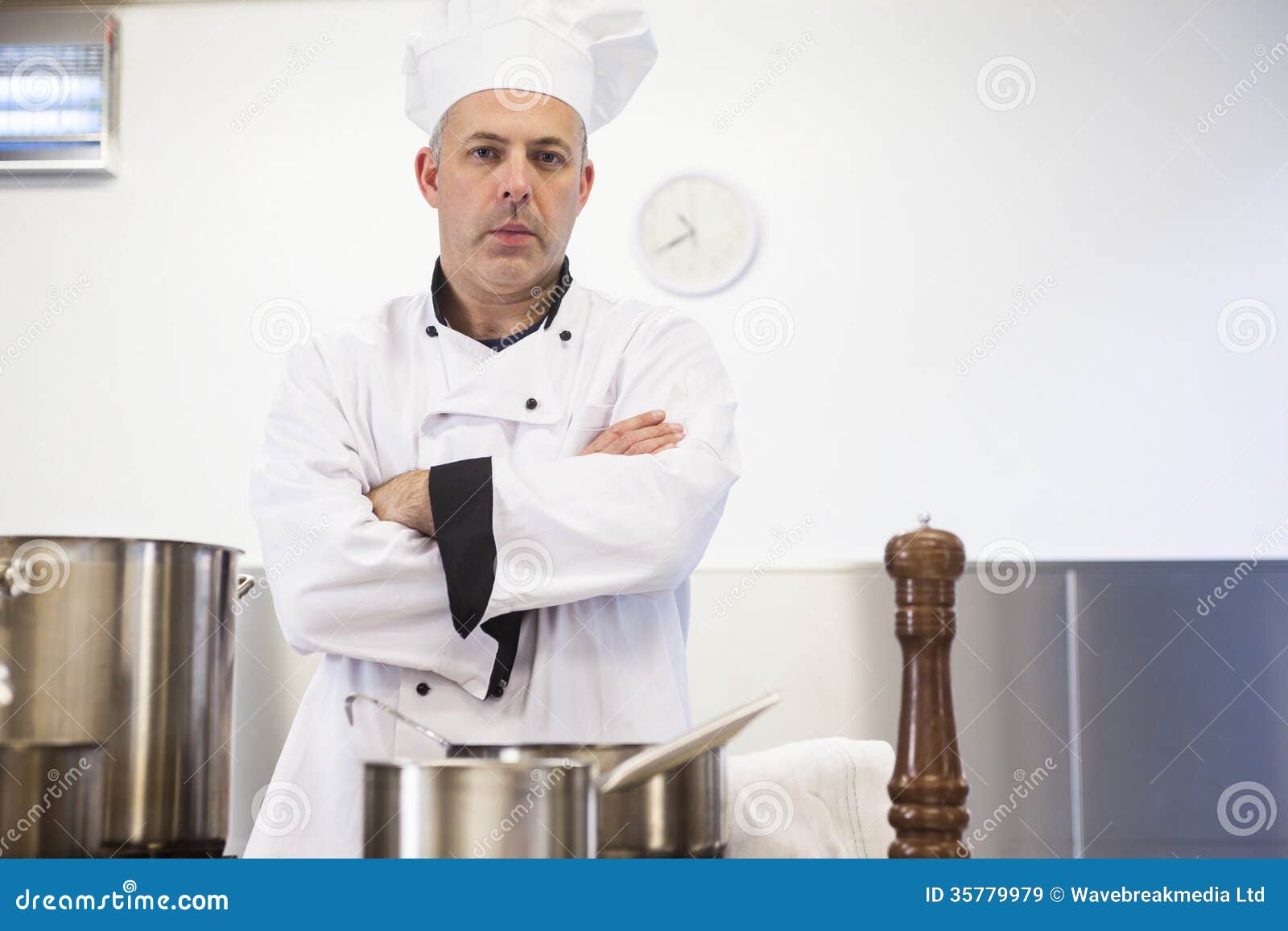 Serious Head Chef Standing Arms Crossed Behind Pot Stock Image - Image ...