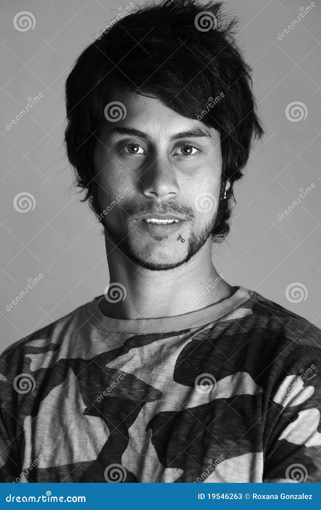 Serious Hispanic Guy, Black and White Stock Image - Image of latin ...