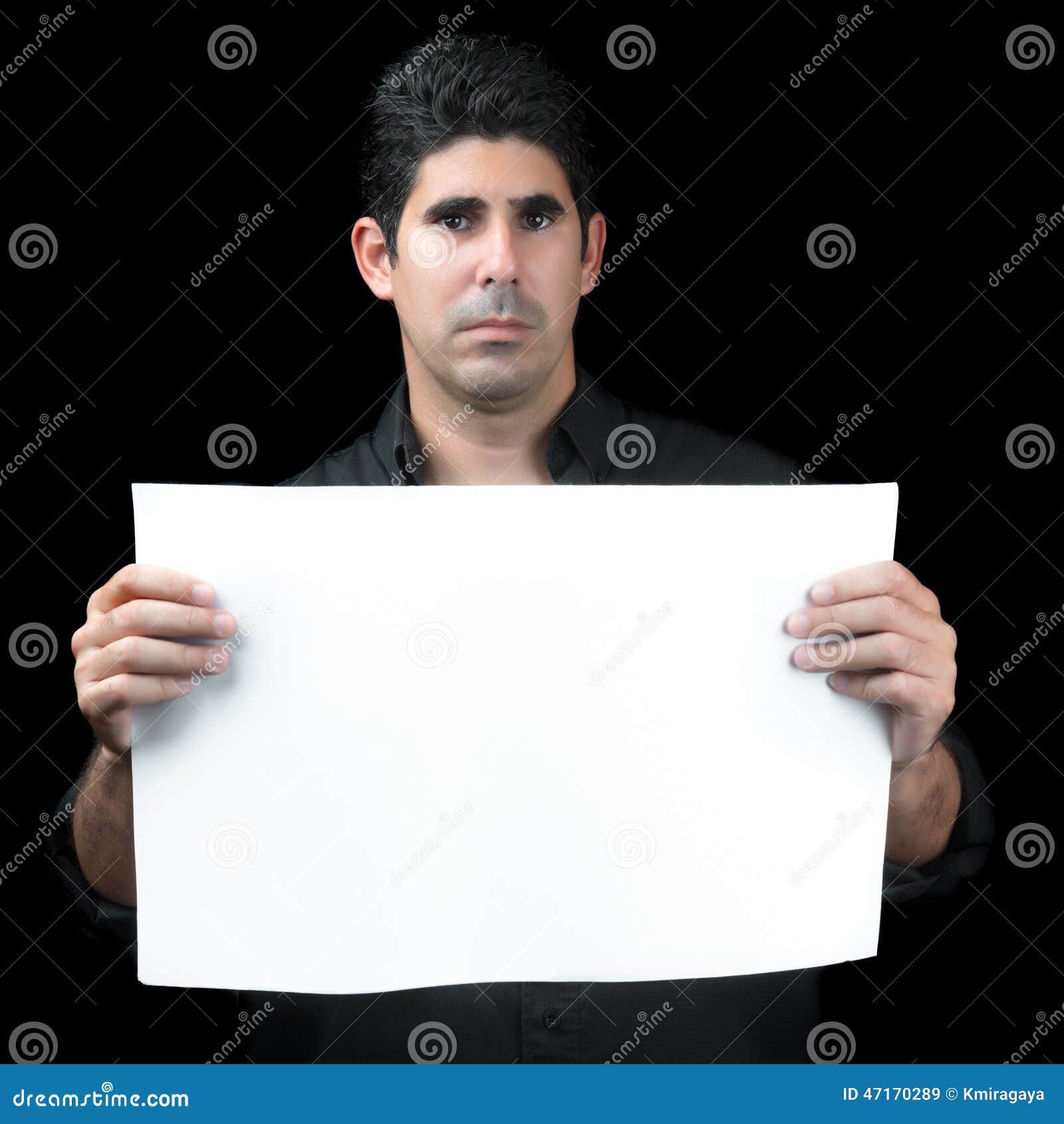 Serious Hispanic Man Holding a White Banner Stock Image - Image of ...