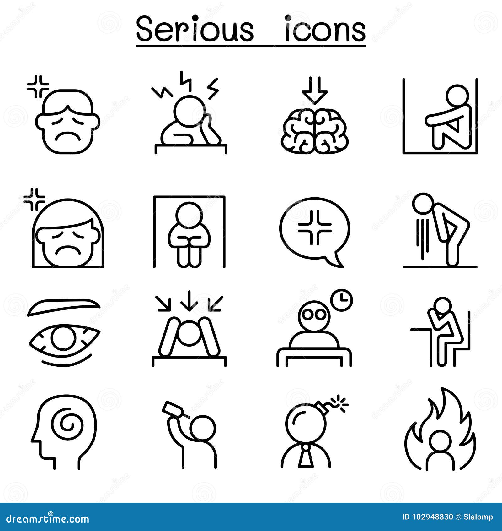 Serious Icon Set in Thin Line Style Stock Vector - Illustration of ...