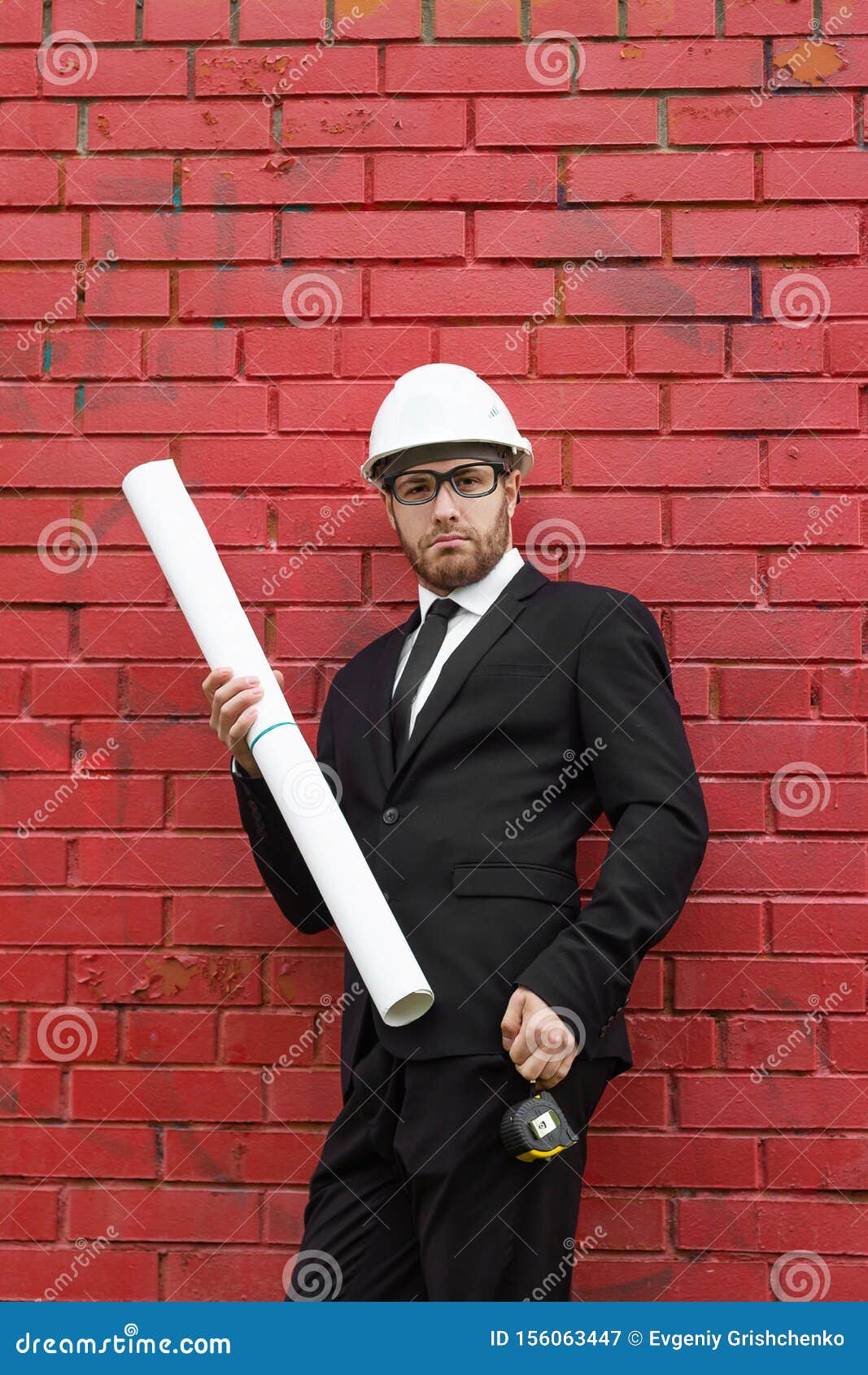 Serious Inspector Drawing Engineer Industrial Contractor Stock Image ...