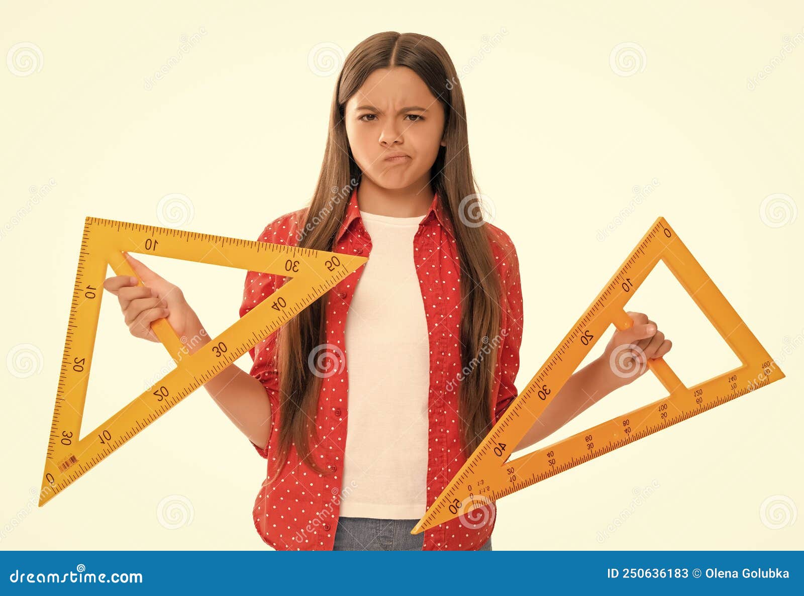 Serious Kid Hold Triangle Ruler Study Trigonometry at School Isolated ...