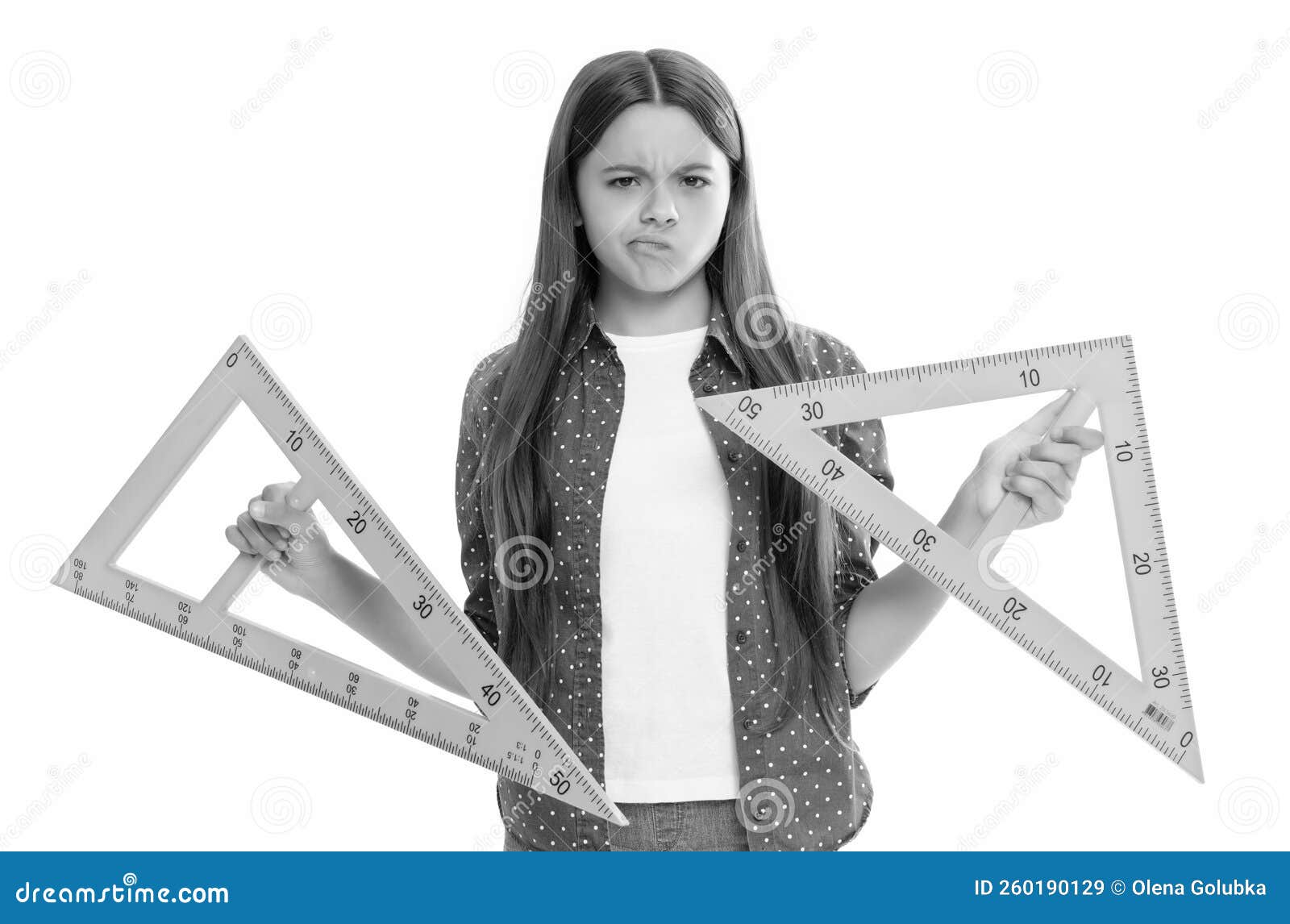 Serious Kid Hold Triangle Ruler Study Trigonometry at School Isolated ...