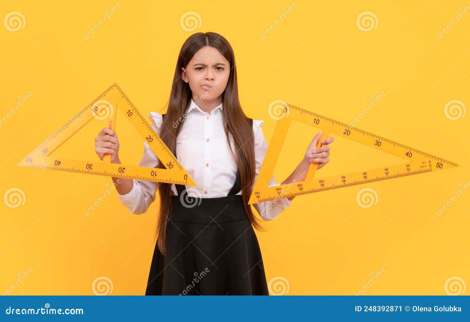 Serious Kid Study Math. Angle Degree Measurement. Trigonometry ...