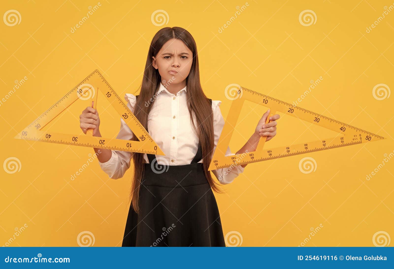 Serious Kid Study Math. Angle Degree Measurement. Trigonometry ...