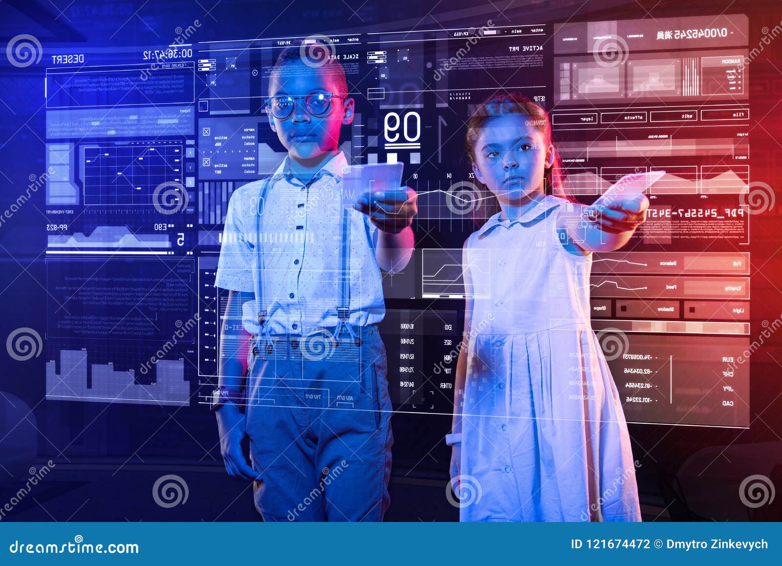 Serious Kids Looking at the Screen and Using Remote Controls Stock ...