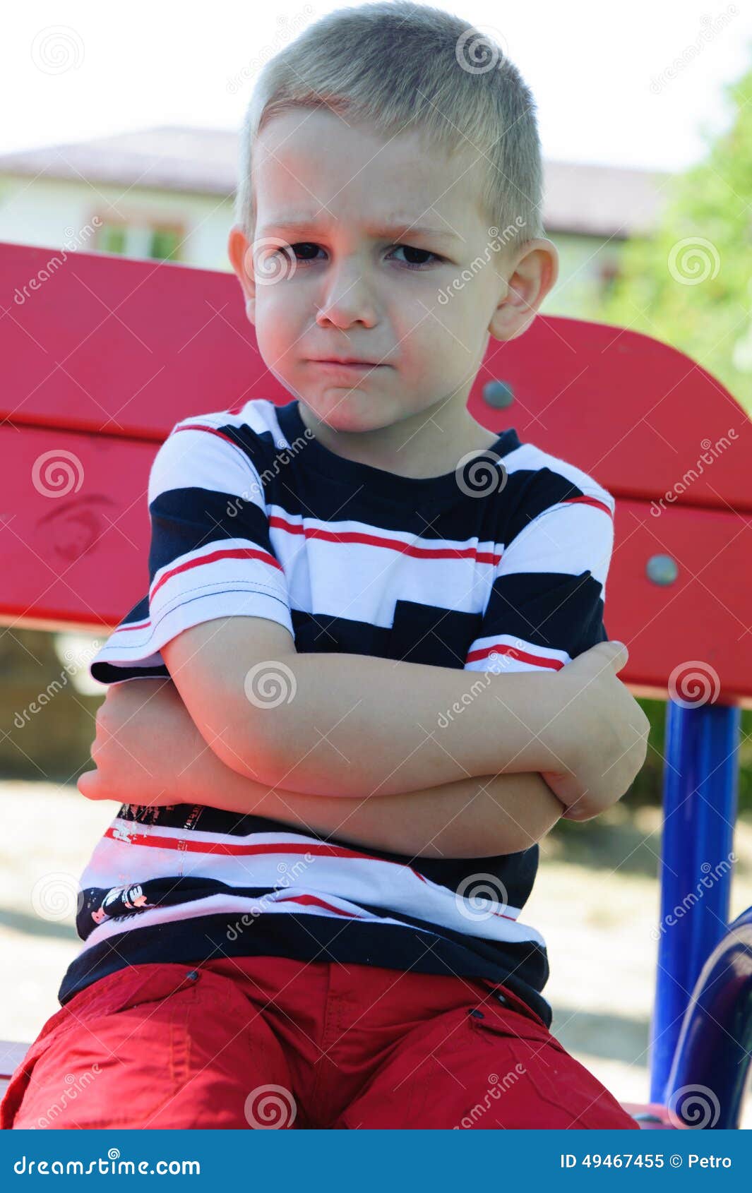 Serious Little Boy Sitting at Playground Stock Image - Image of park ...