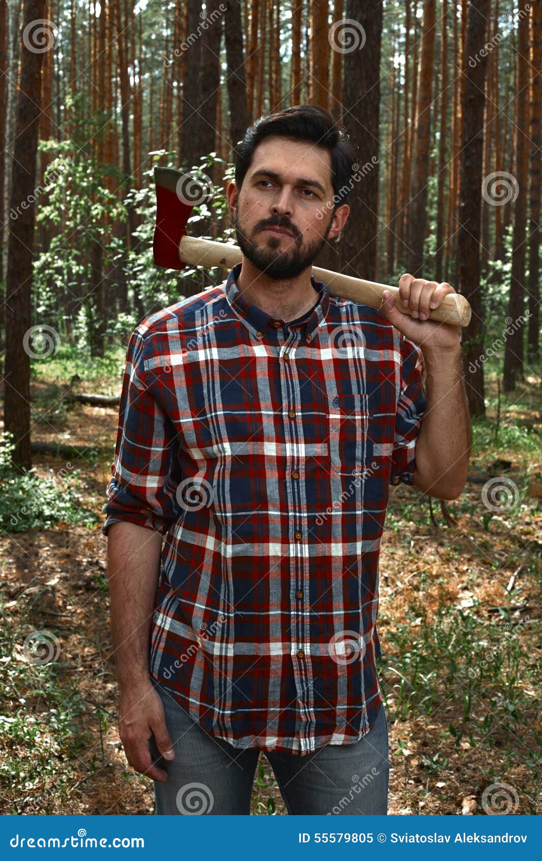 Serious Lumberjack in a Forest Stock Image - Image of forest, fashion ...
