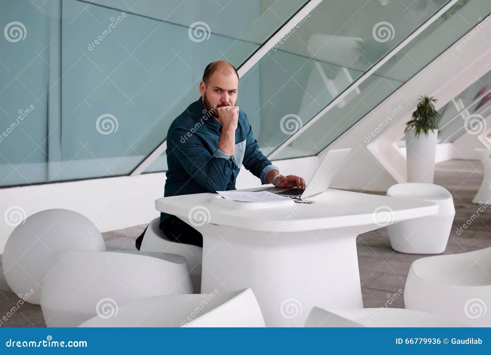 Serious Male Developer Thinking about Ideas for Creating New Website on ...