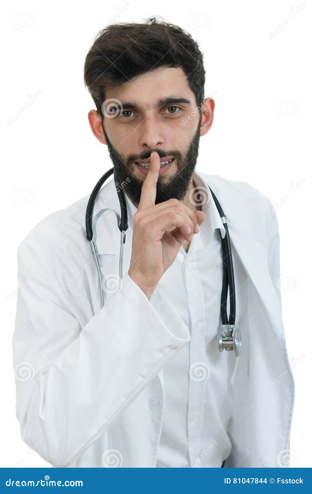 Serious Male Doctor Instruct To Keep Silence Stock Photo - Image of ...