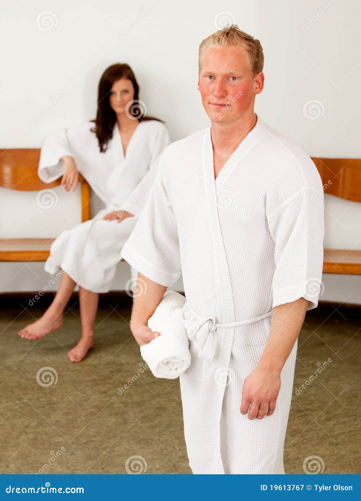 Serious Man in Bathrobe stock image. Image of european - 19613767