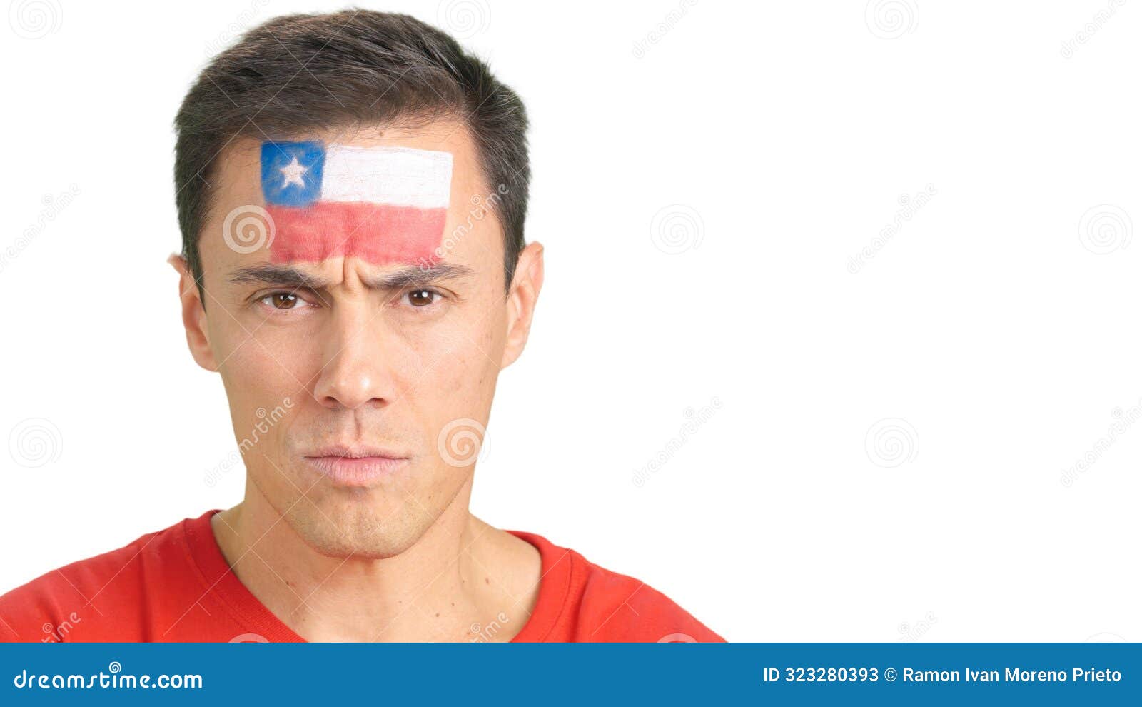 Serious Man with a Chilean Flag Painted on the Face Stock Image - Image ...