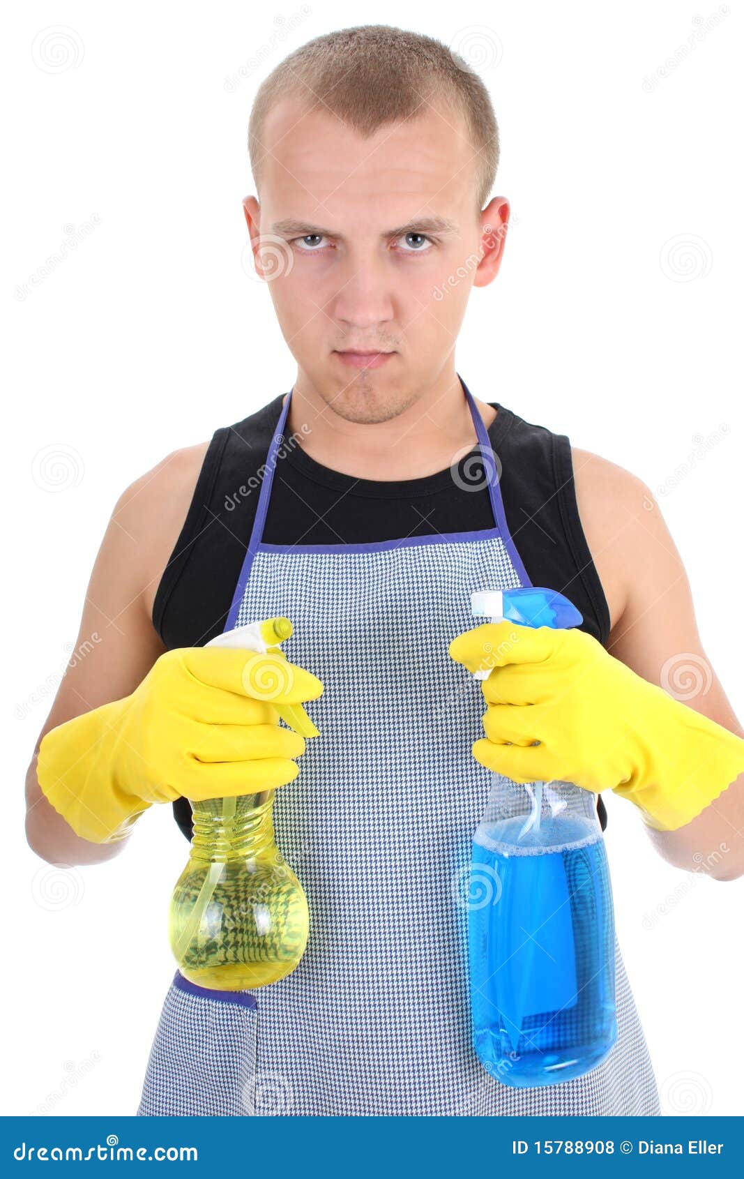 Serious Man with Cleaning Spray Stock Photo - Image of blonde ...