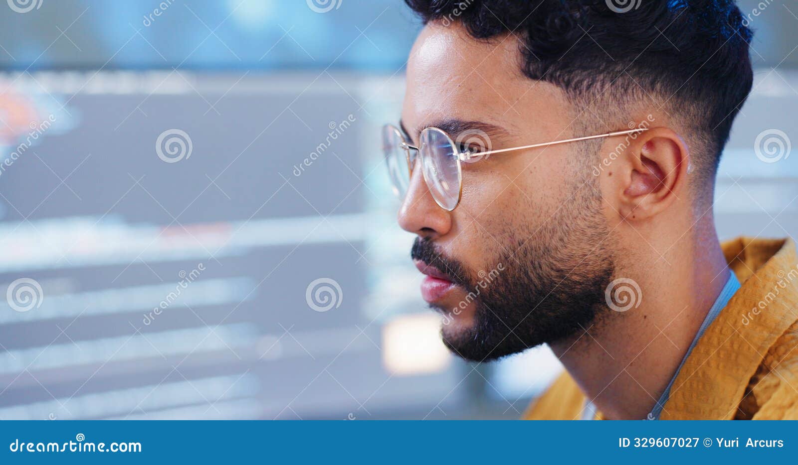 Serious Man And Coding With Computer For Cybersecurity Developer Update And App Upgrade