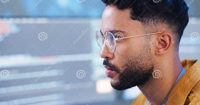 Serious, Man and Coding with Computer for Cybersecurity, Developer ...