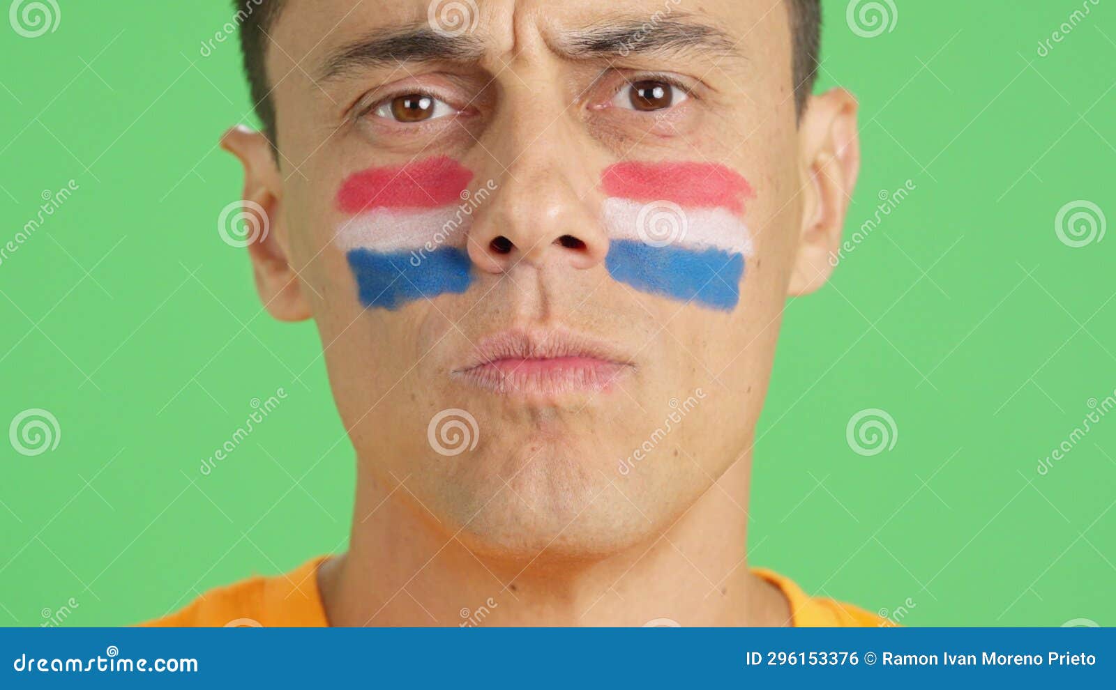 Serious Man with a Dutch Flag Painted on the Face Stock Footage - Video ...