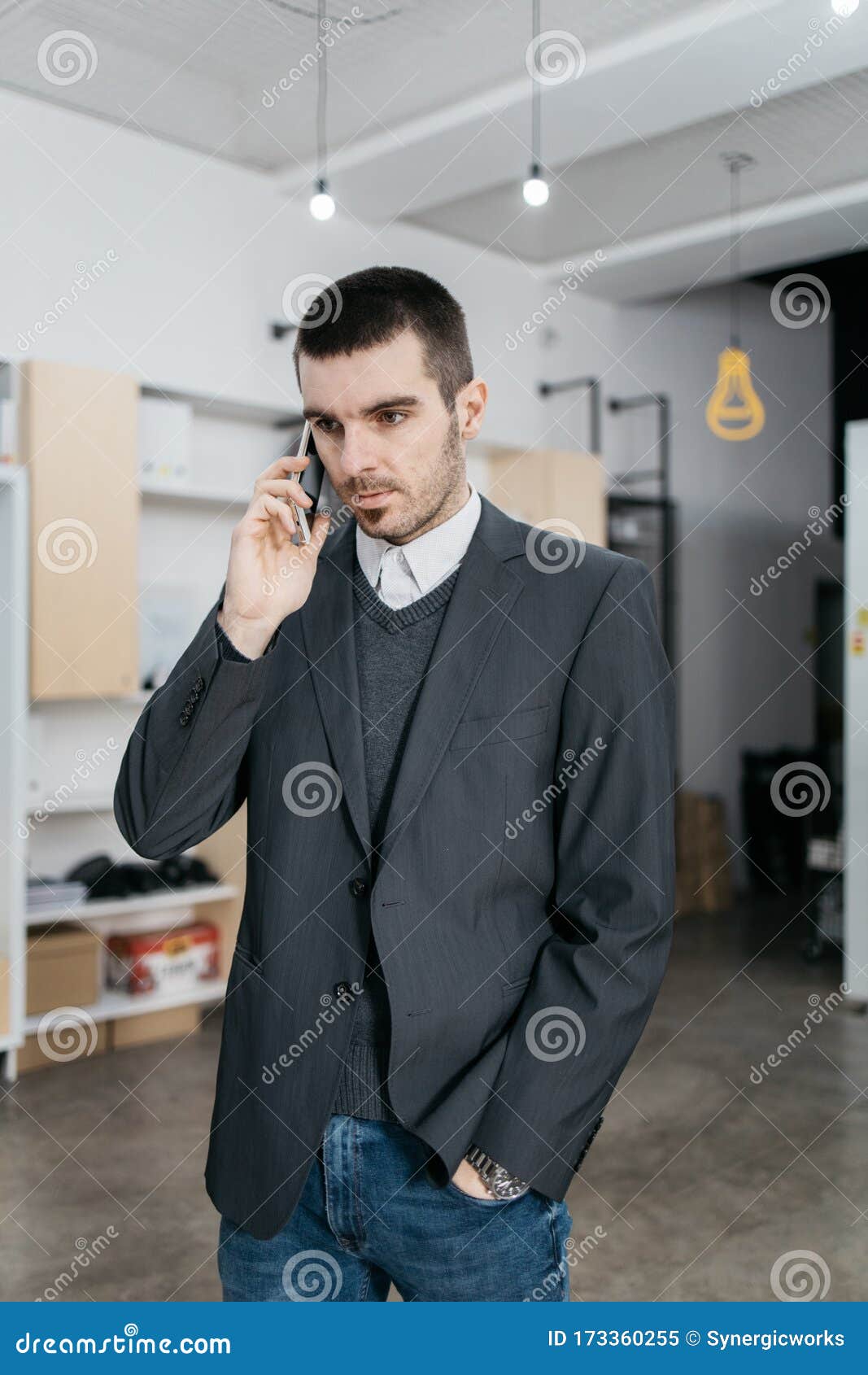 Serious Man with Elegant Jacket Talking on Phone Stock Image - Image of ...