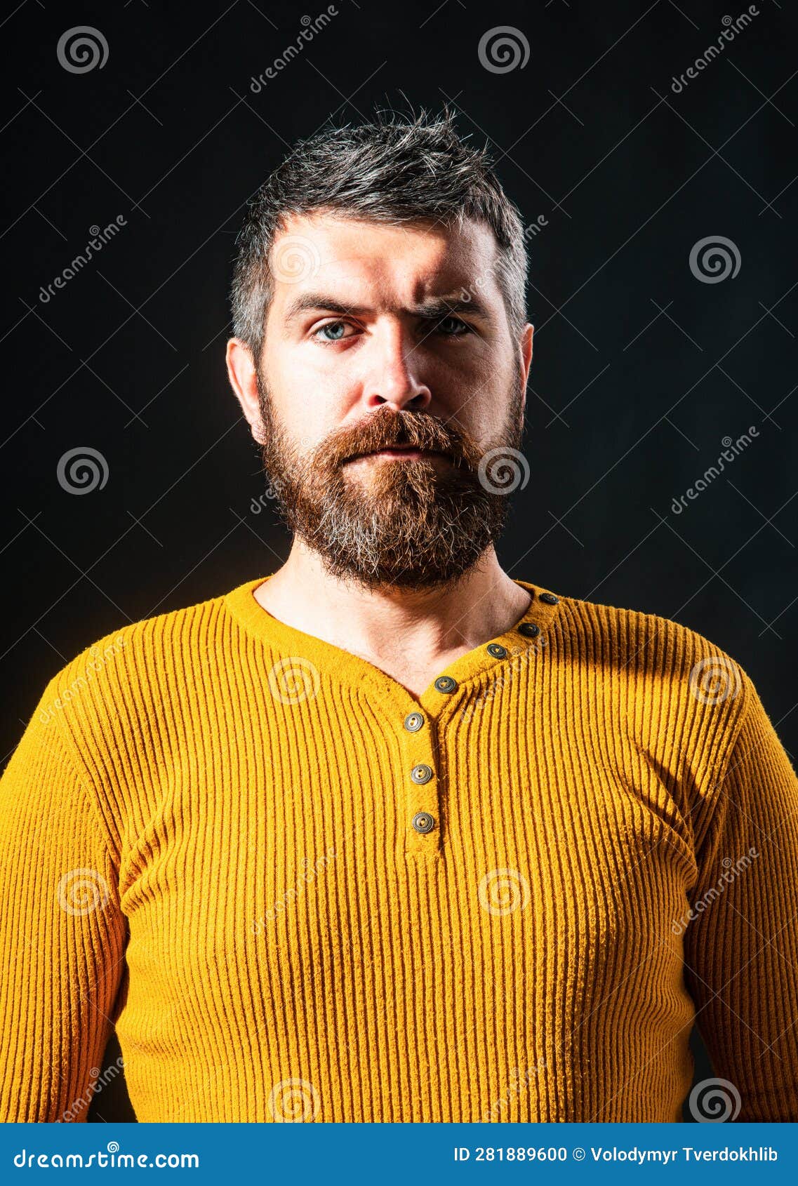Serious Man Face. Bearded Guy. Human Expression Emotion Concept. Stock ...