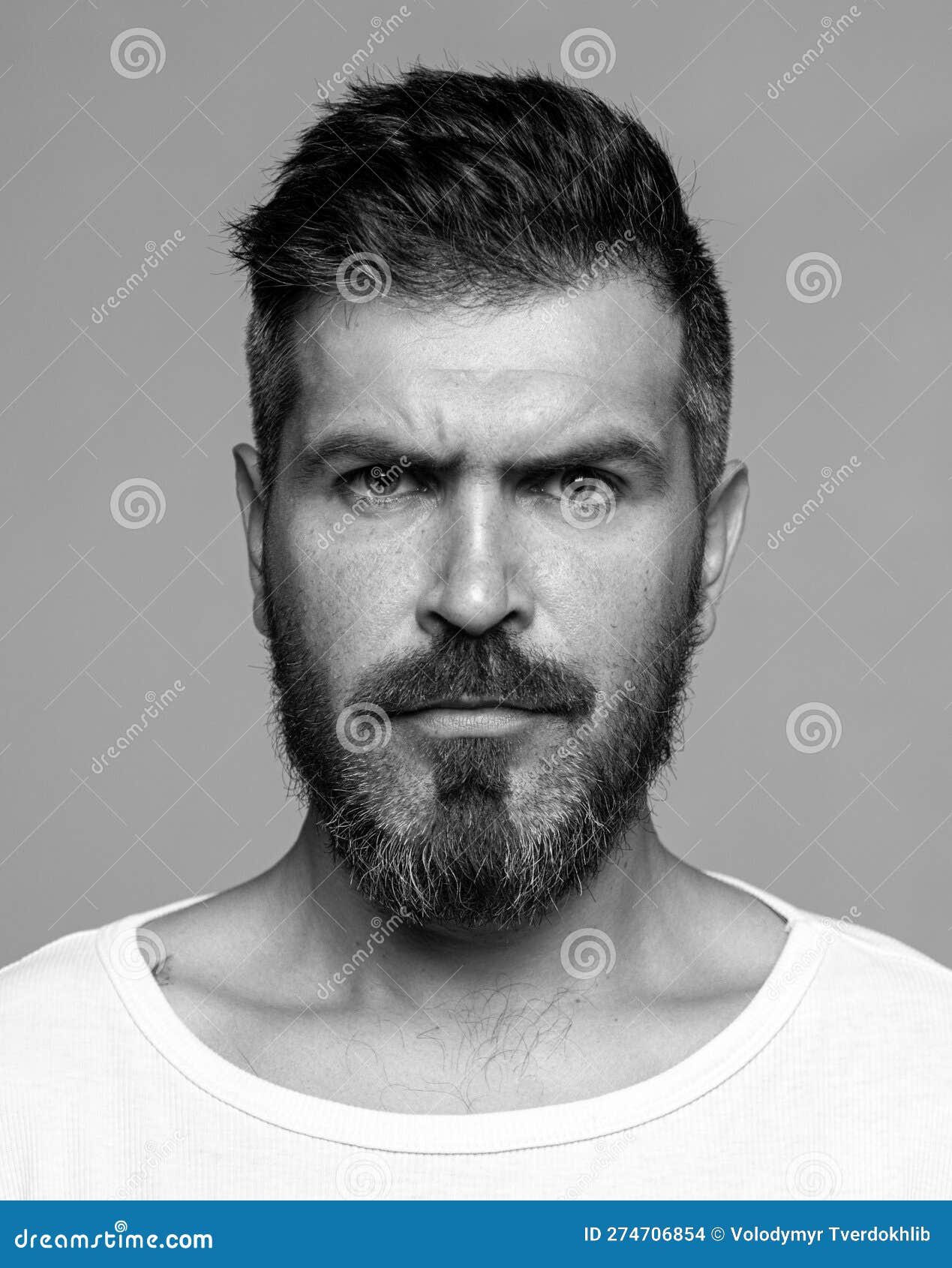 Serious Man Face. Bearded Guy. Human Expression Emotion Concept ...