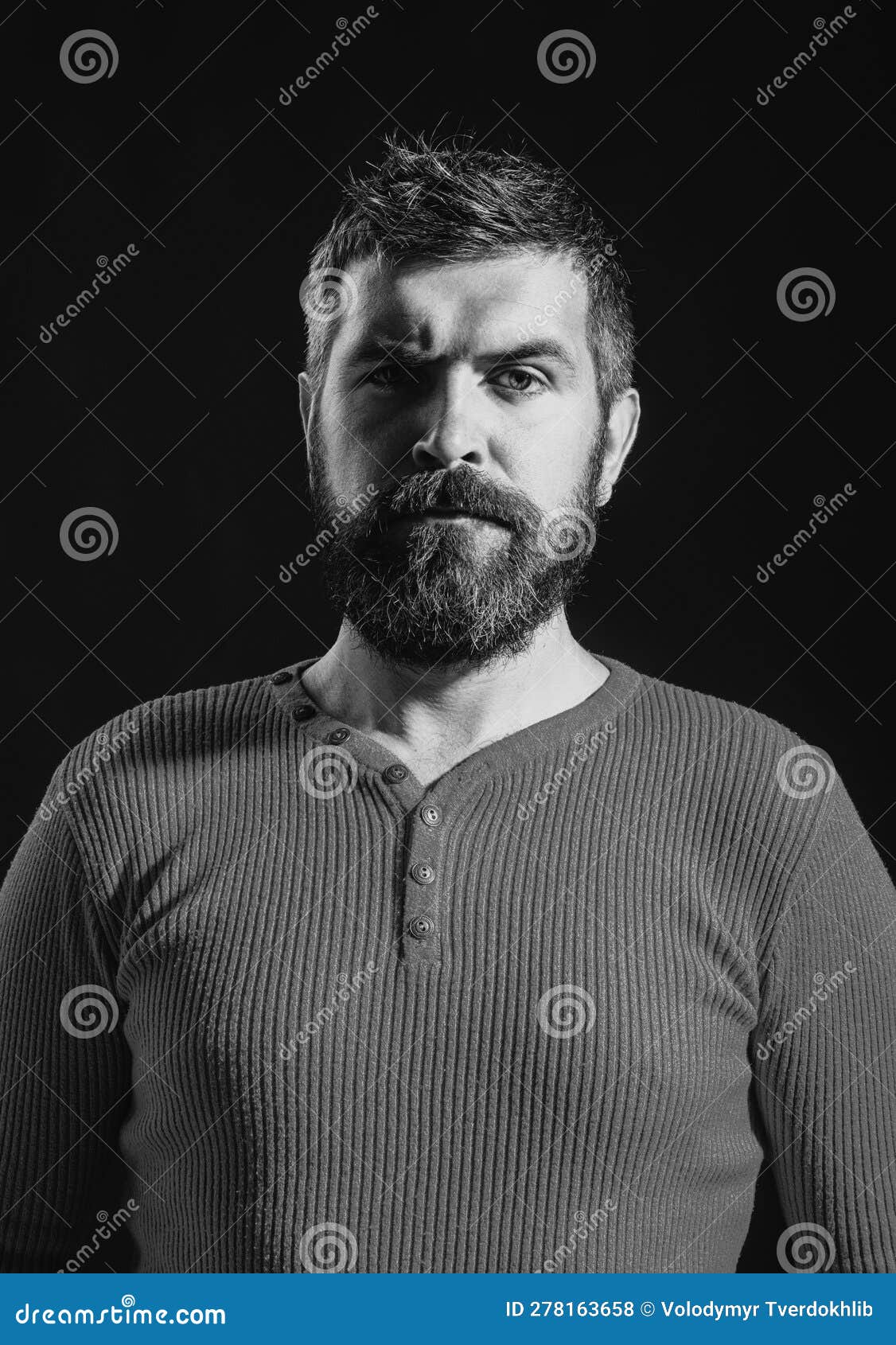Serious Man Face. Bearded Guy. Human Expression Emotion Concept. Stock ...