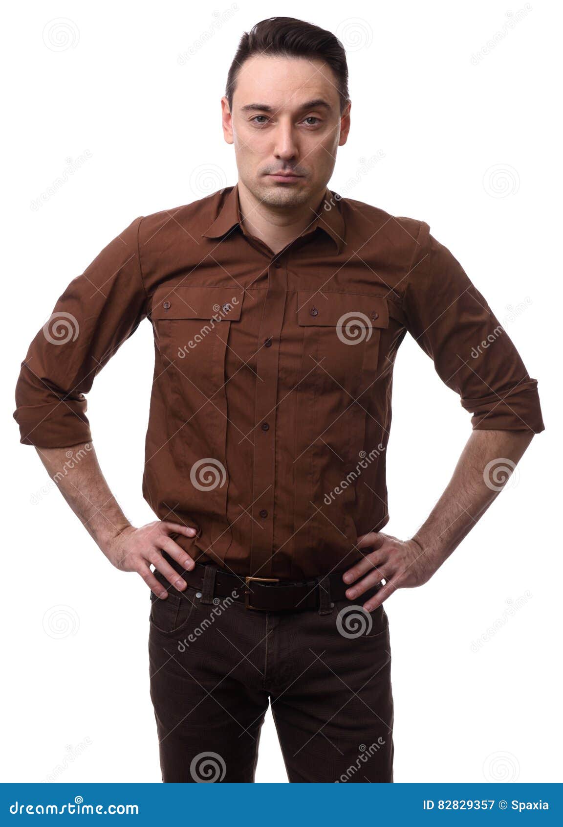 Serious Man with Hand on Hips Stock Image - Image of white, hand: 82829357