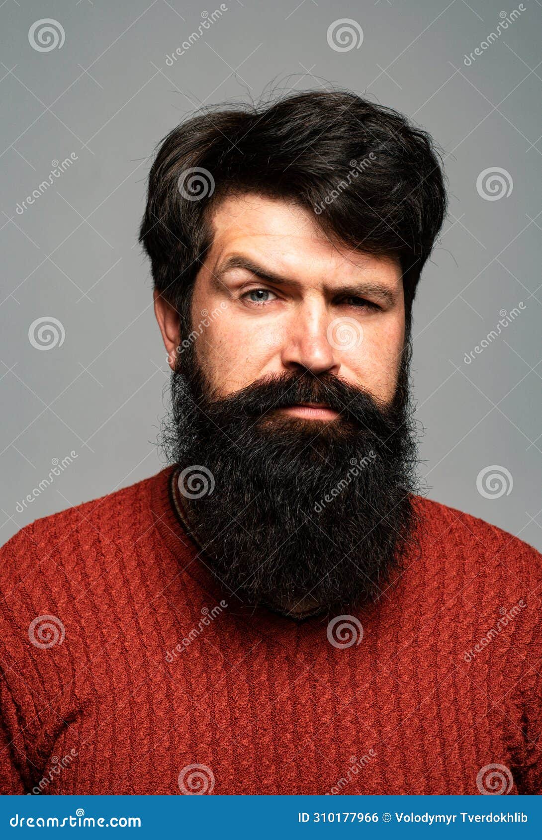 Serious Man Has Beard and Mustache, Looks Seriously, Isolated. Hipster ...