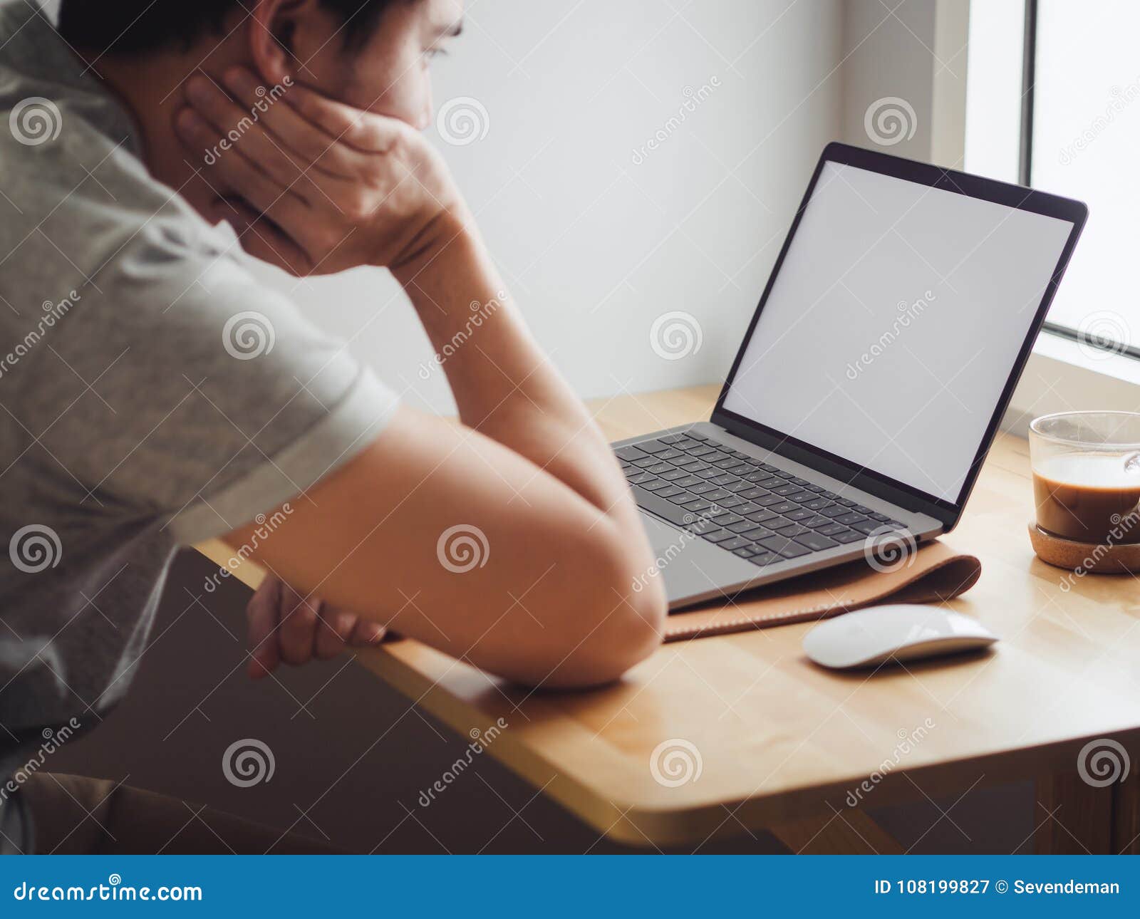 Serious Man Has Problem Working on Laptop. Stock Image - Image of ...