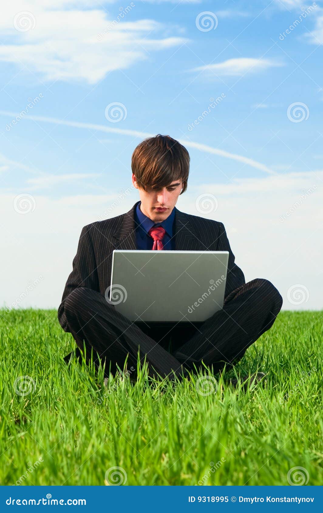 Serious Man Sitting with Computer Stock Image - Image of career ...