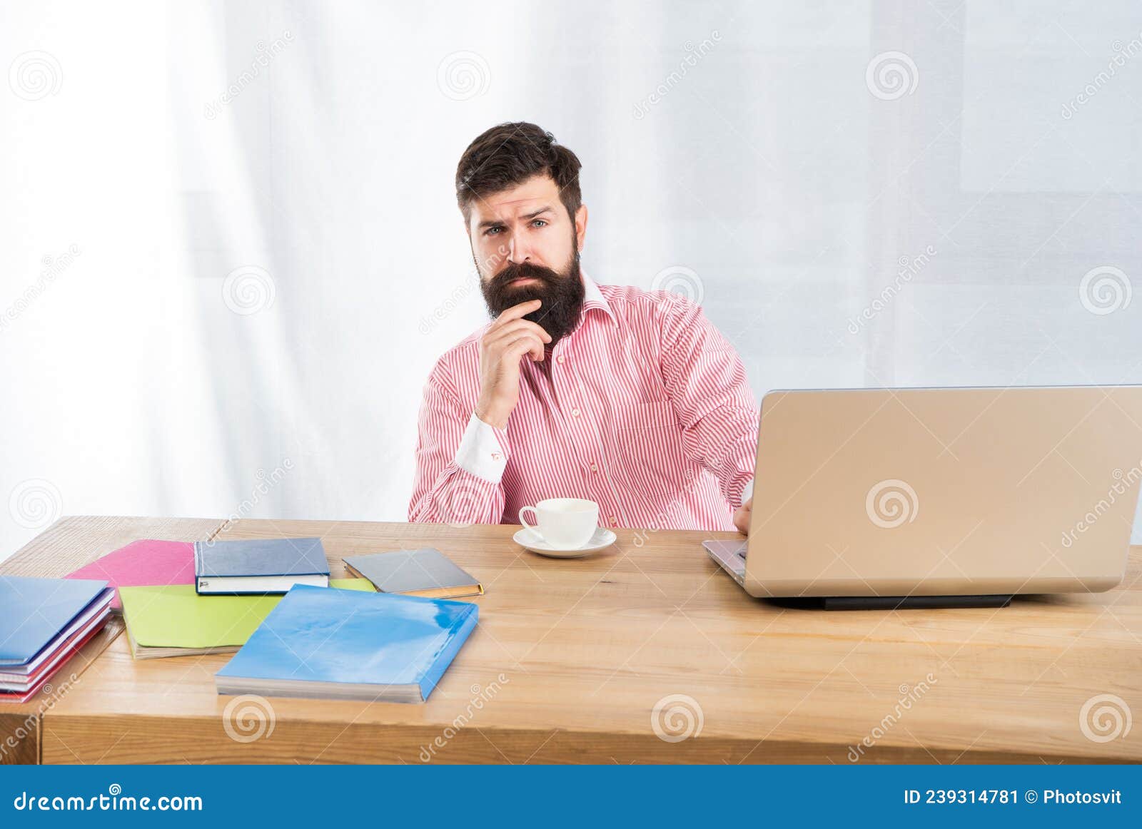 Serious Man Thinking Sitting at Office Desk. Office Work Stock Image ...