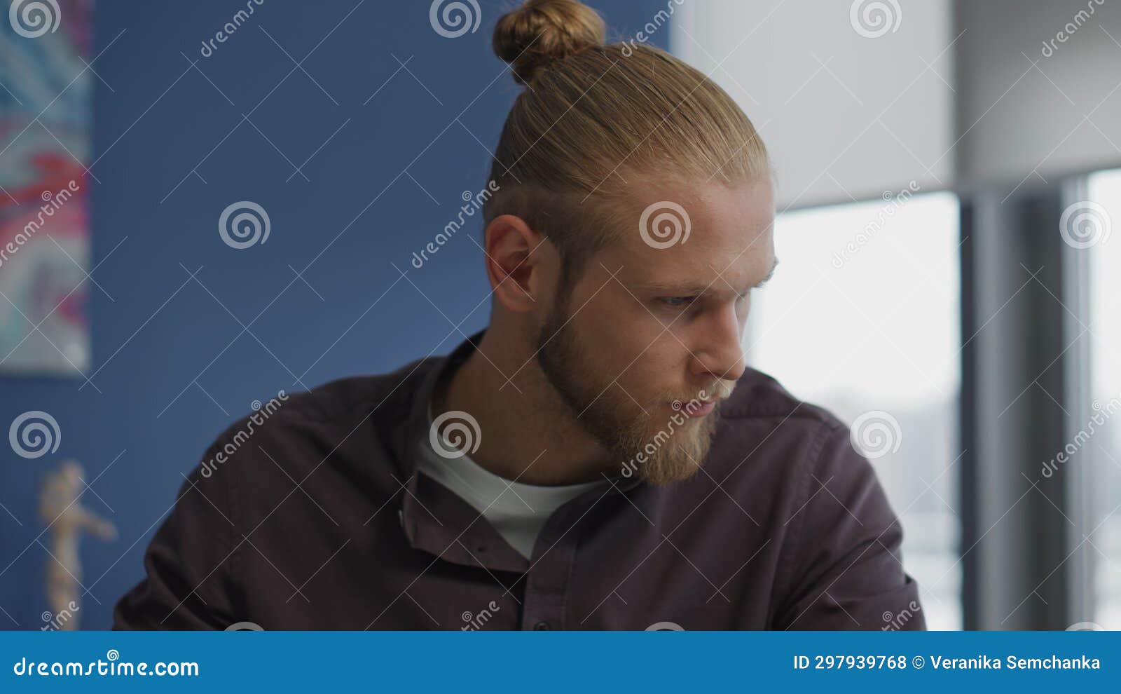 Serious Man Working Office Portrait. Focused Guy Writing Notes Learning ...