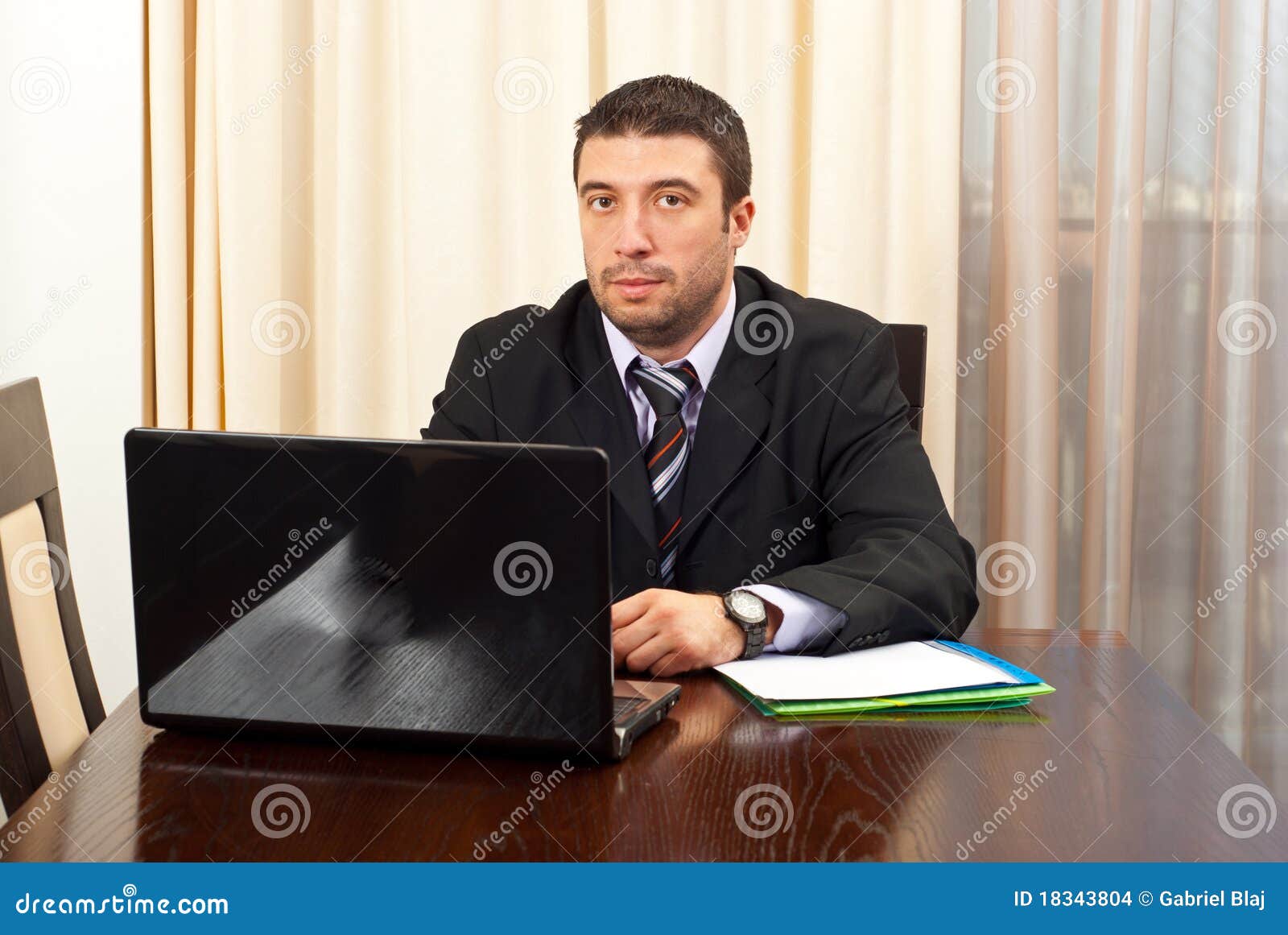 Serious Manager with Laptop Stock Photo - Image of corporate, male ...
