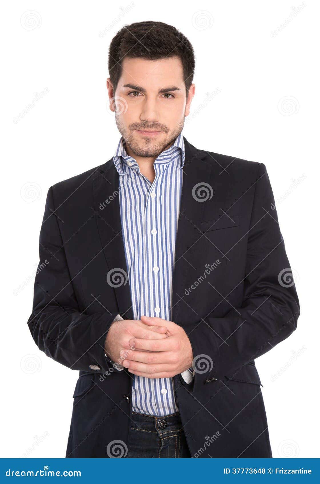 Serious Manager in Suit with Folded Hands Isolated on White. Stock ...