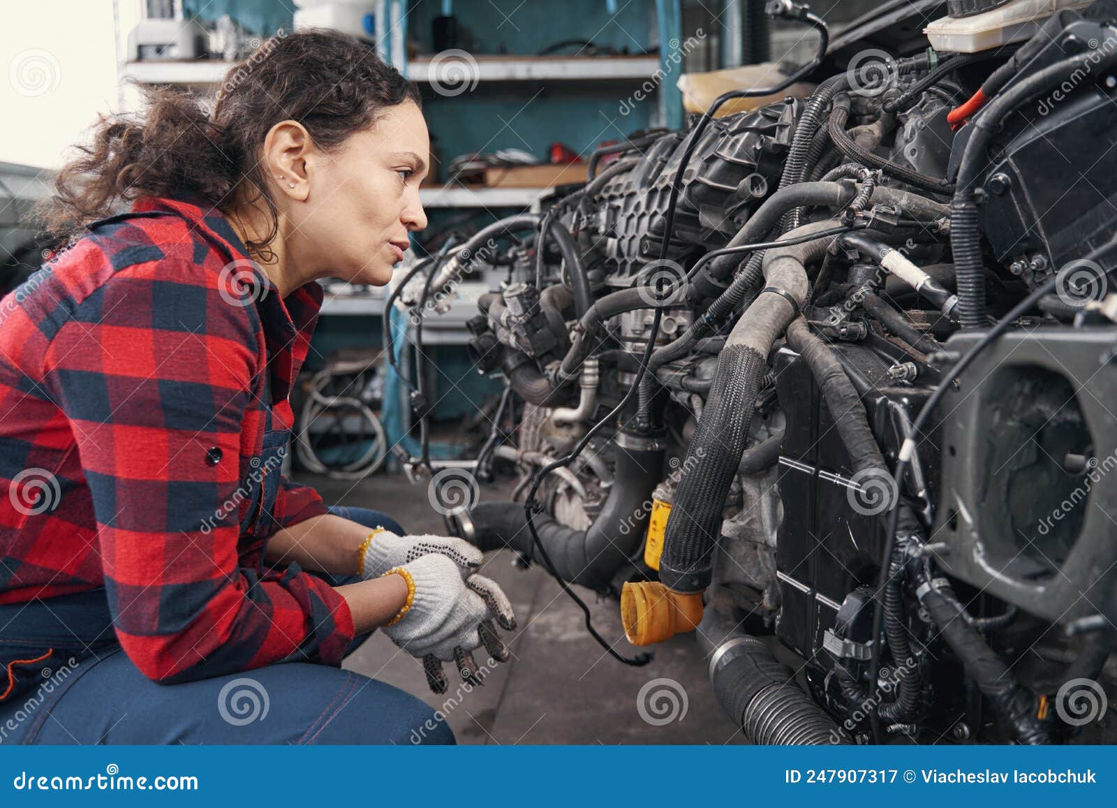 Serious Mechanic Sitting in Front of Car Cab Stock Image - Image of ...